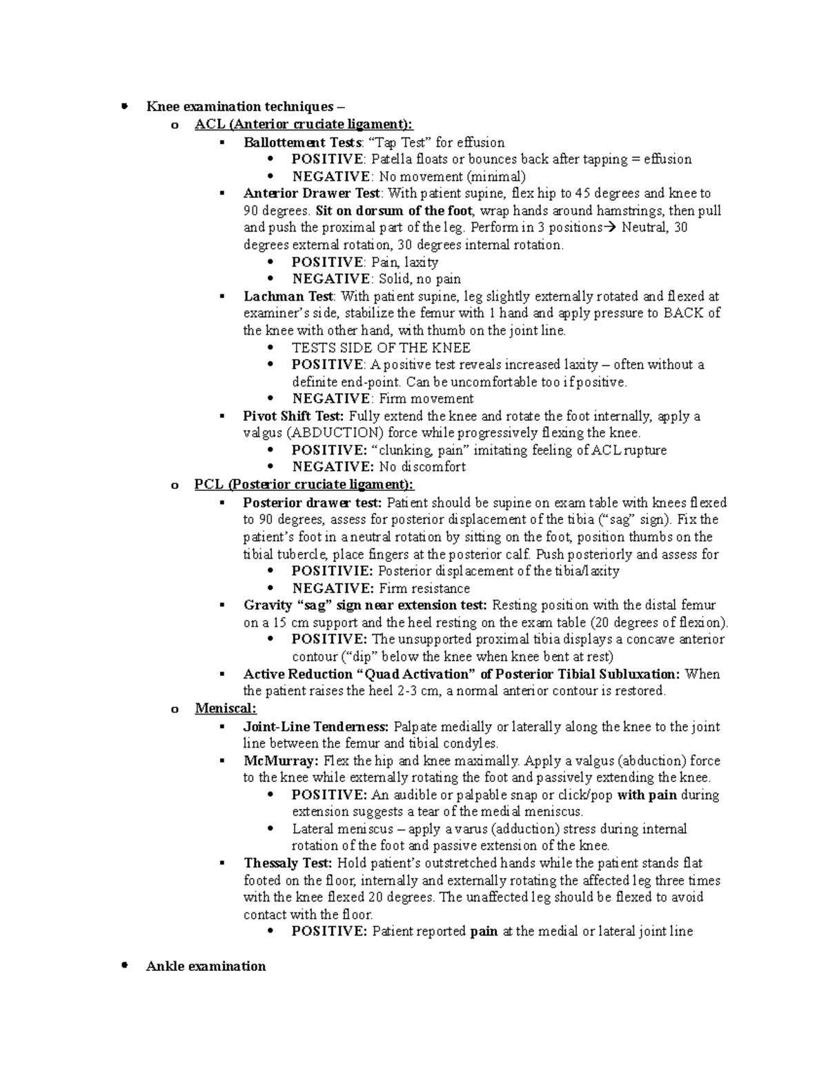 612 Final GYT - Knee examination techniques – o ACL (Anterior cruciate ...