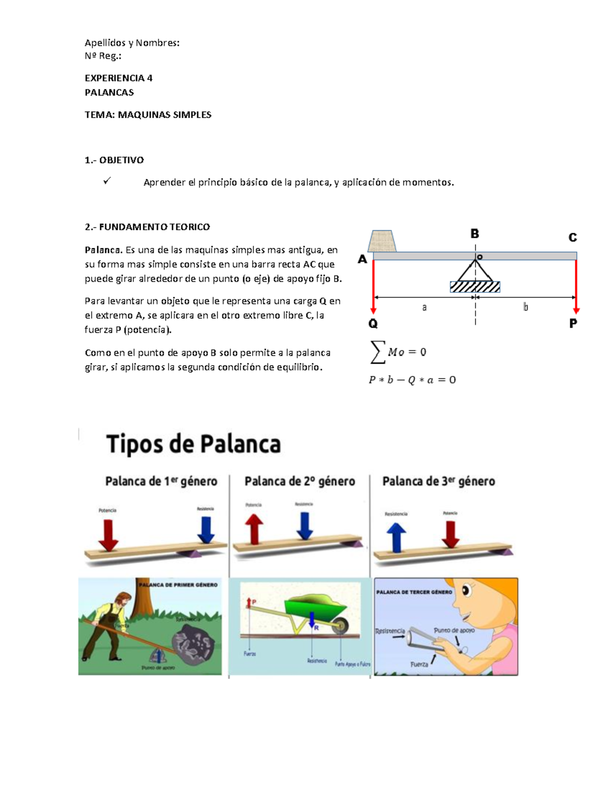 Informe 4 - Aprender el principio básico de la palanca, y aplicación de ...