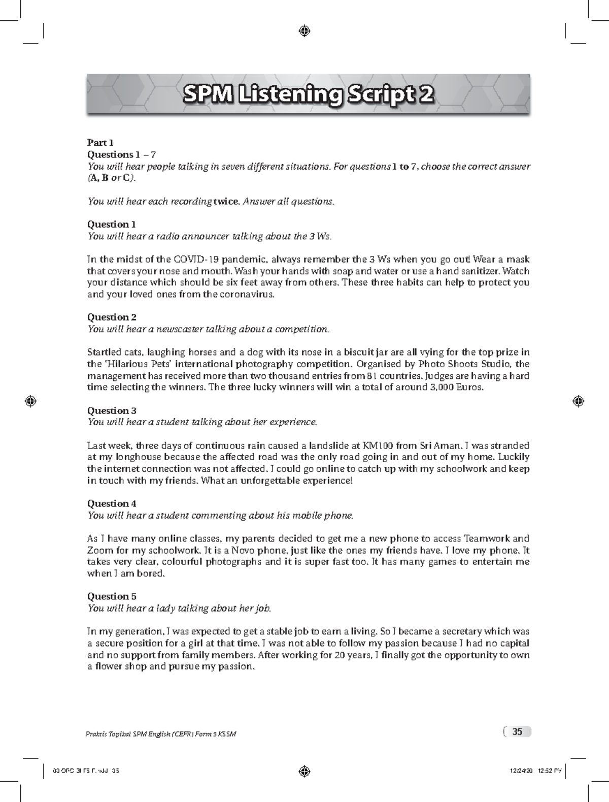 SPM Listening Script 2 - Praktis Topikal SPM English (CEFR) Form 5 KSSM ...