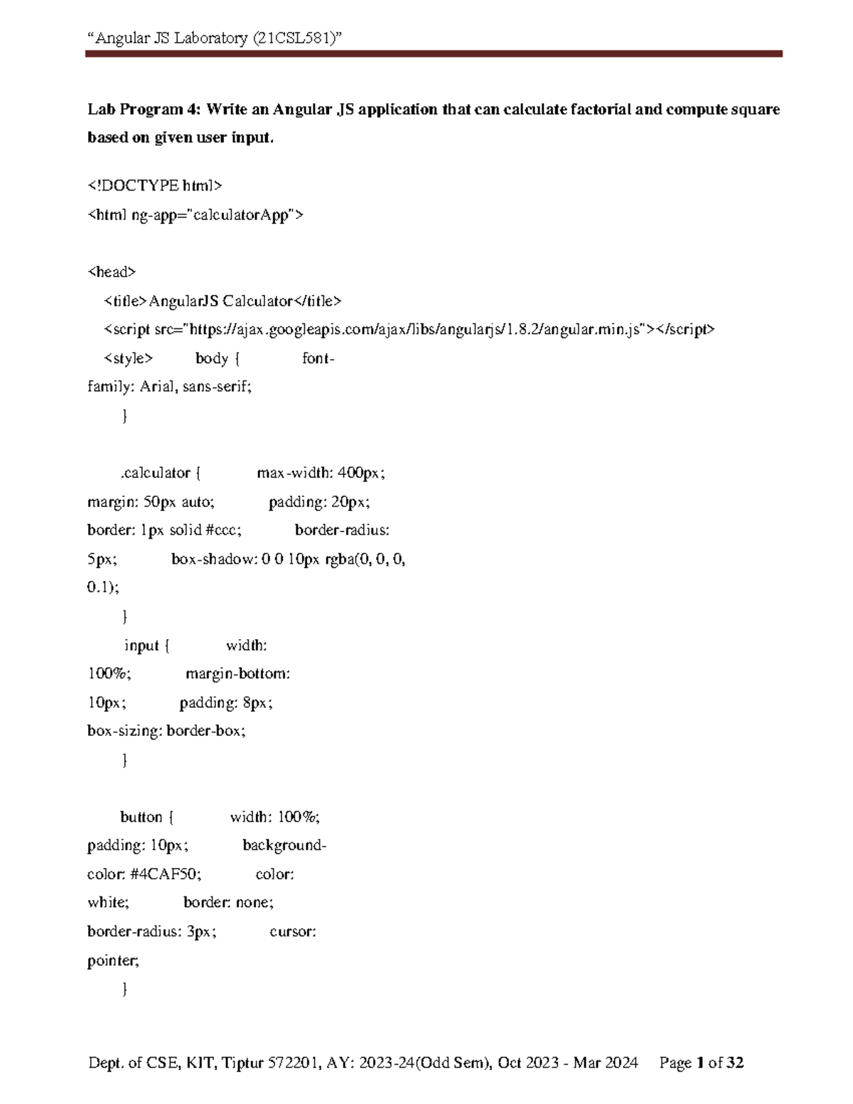 Angularjs And Nodejs Lab Lab Program 4 Write An Angular Js