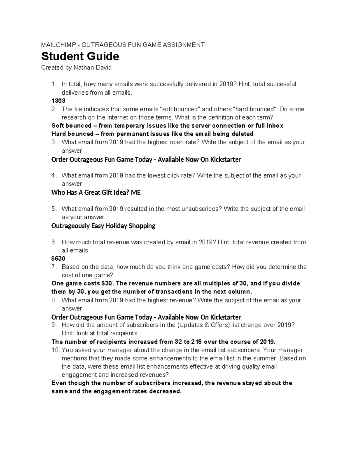 Mailchimp - Outrageous Fun Game - Student Guide - MAILCHIMP ...