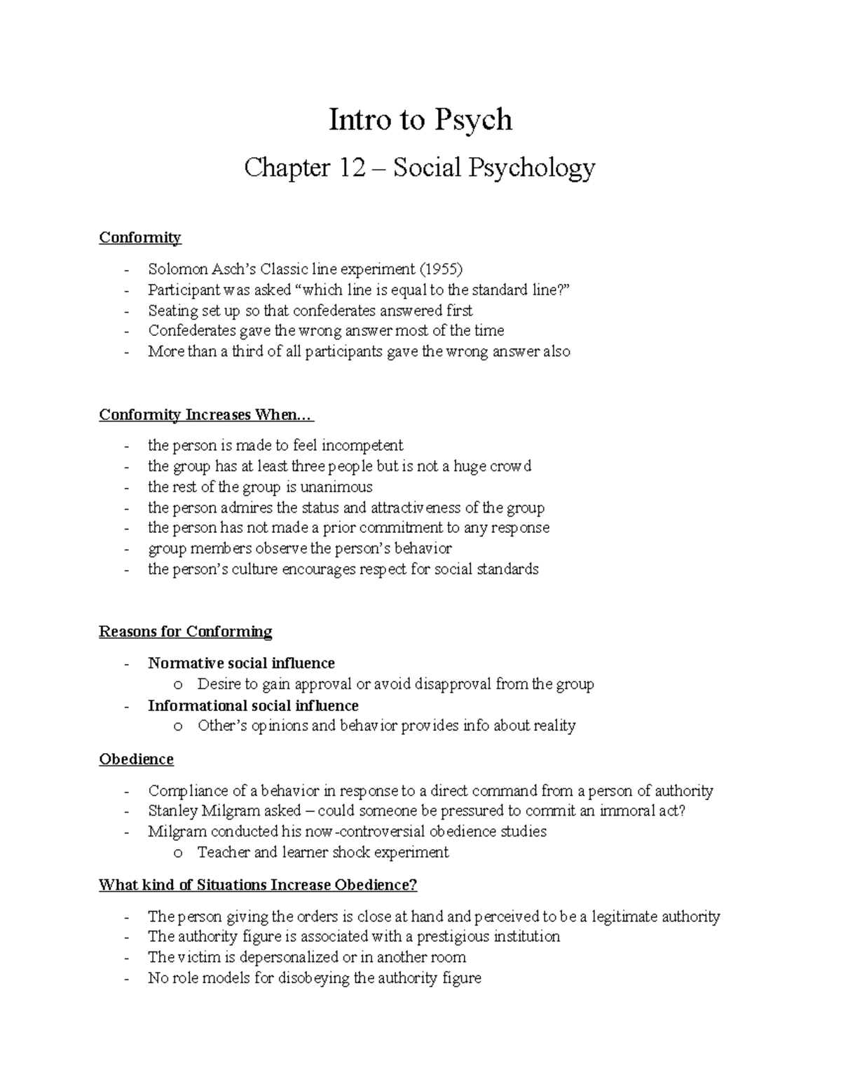 Chapter 12 - Social Psychology - Intro to Psych Chapter 12 – Social ...
