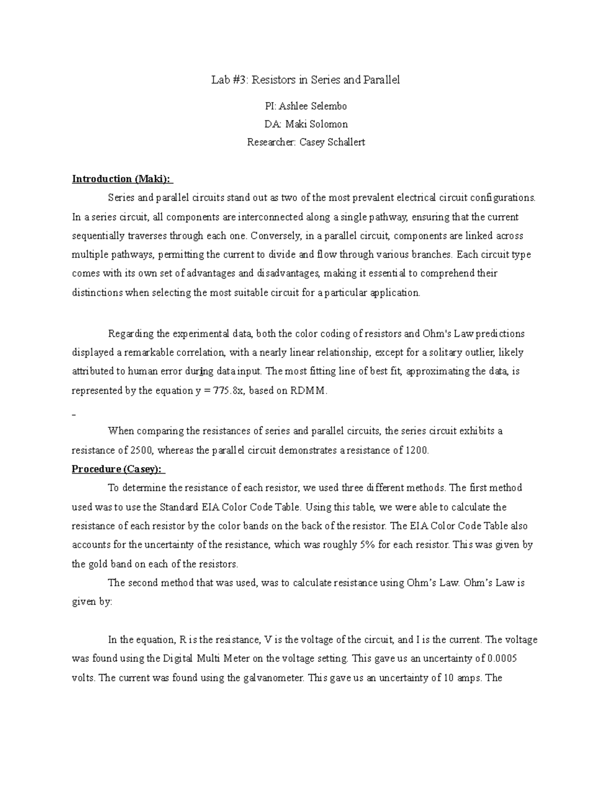 Lab Resistors in Series and Parallel - Studocu