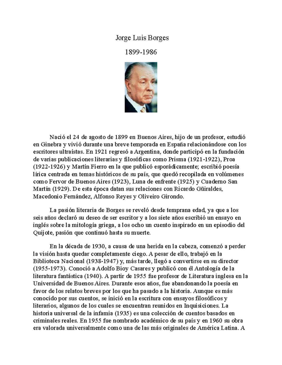 El Sur y Borges y yo de Jorge L - Jorge Luis Borges 1899- Nació el 24 ...