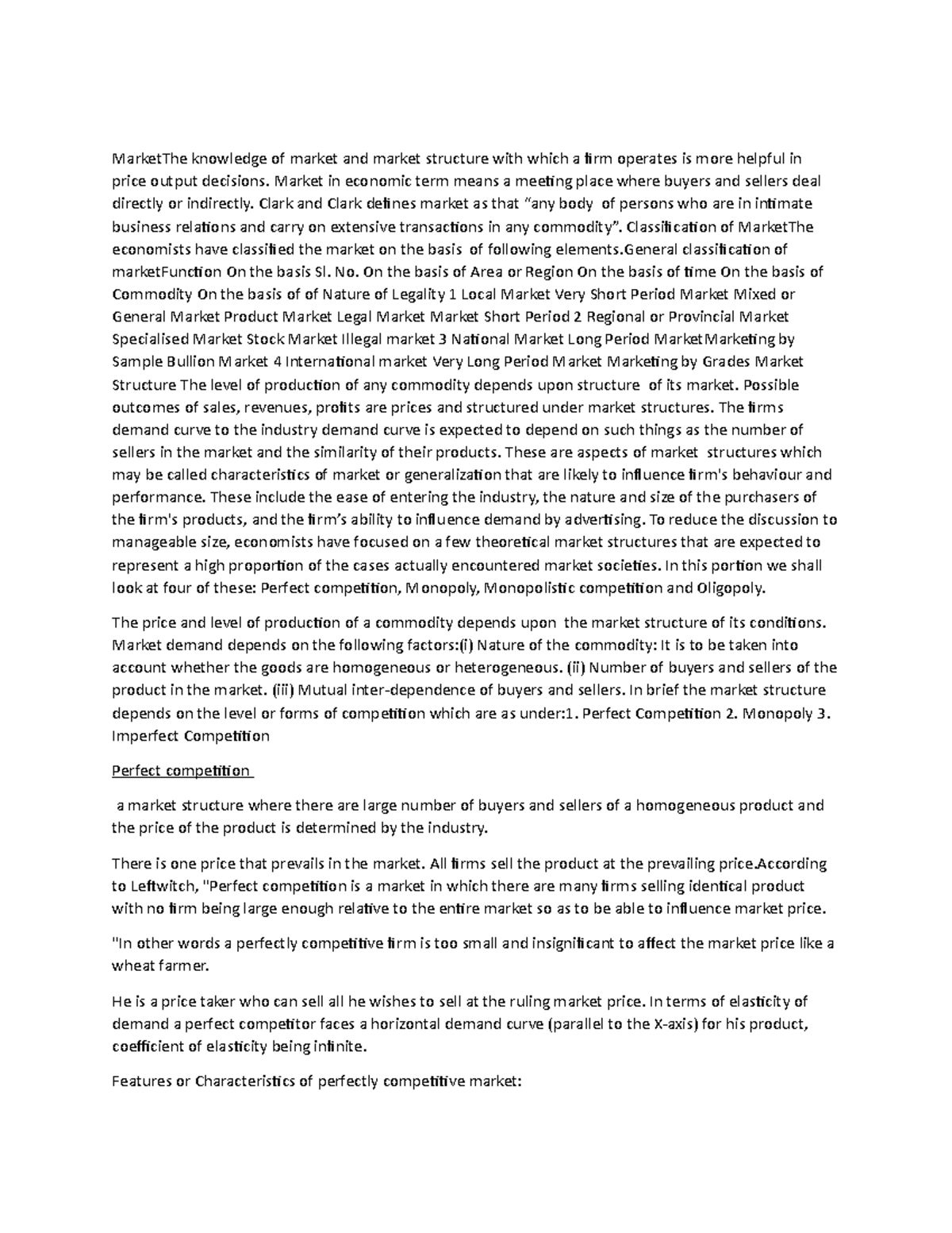 Market classification and perfect competition market and its ...