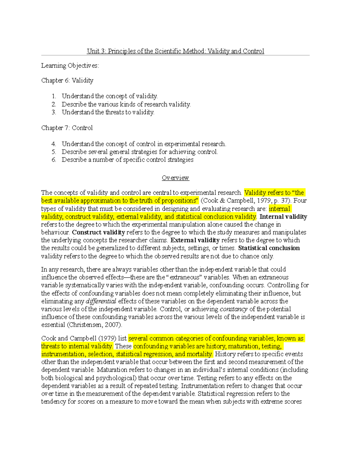 Principles of Scientific Method: Validity and Control - Studocu