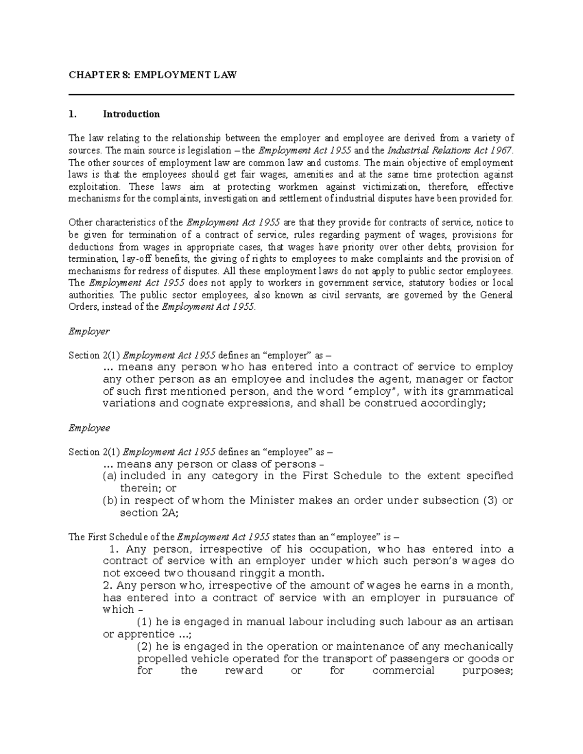 Business and Corporate Law Employment La - CHAPTER 8: EMPLOYMENT LAW ...