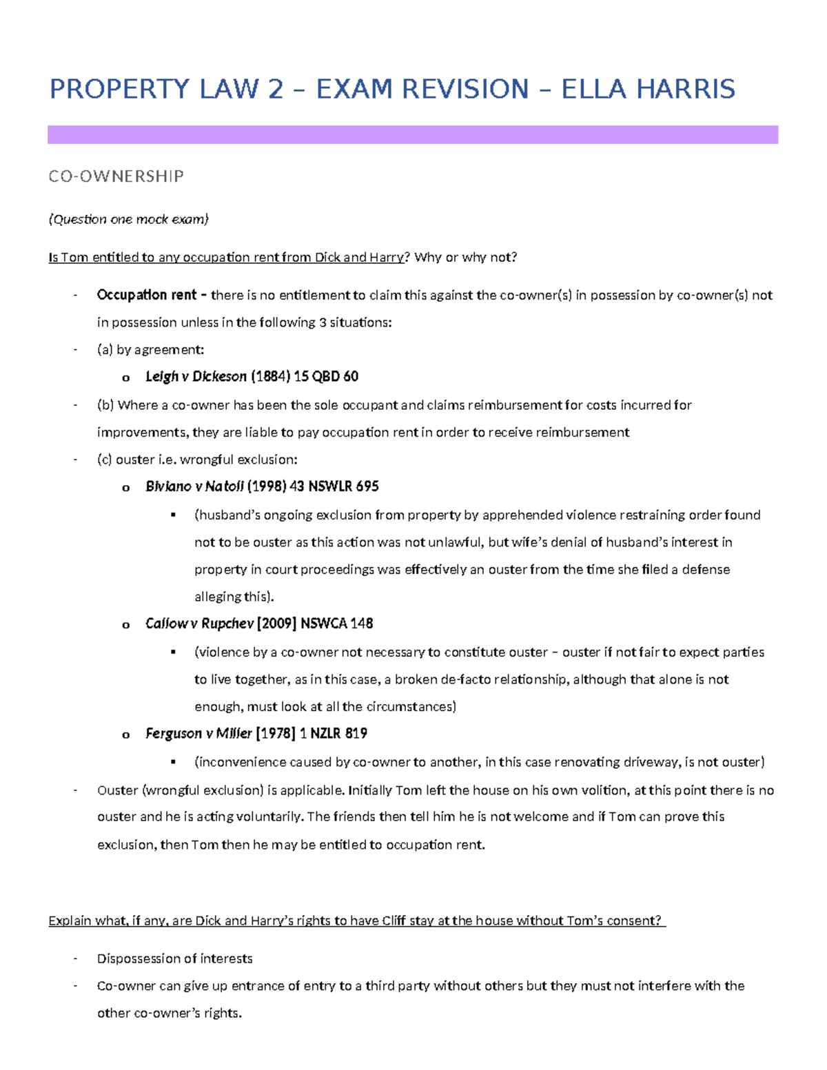 Property LAW EXAM PREP - Exam notes for each topic - tutorial notes and ...