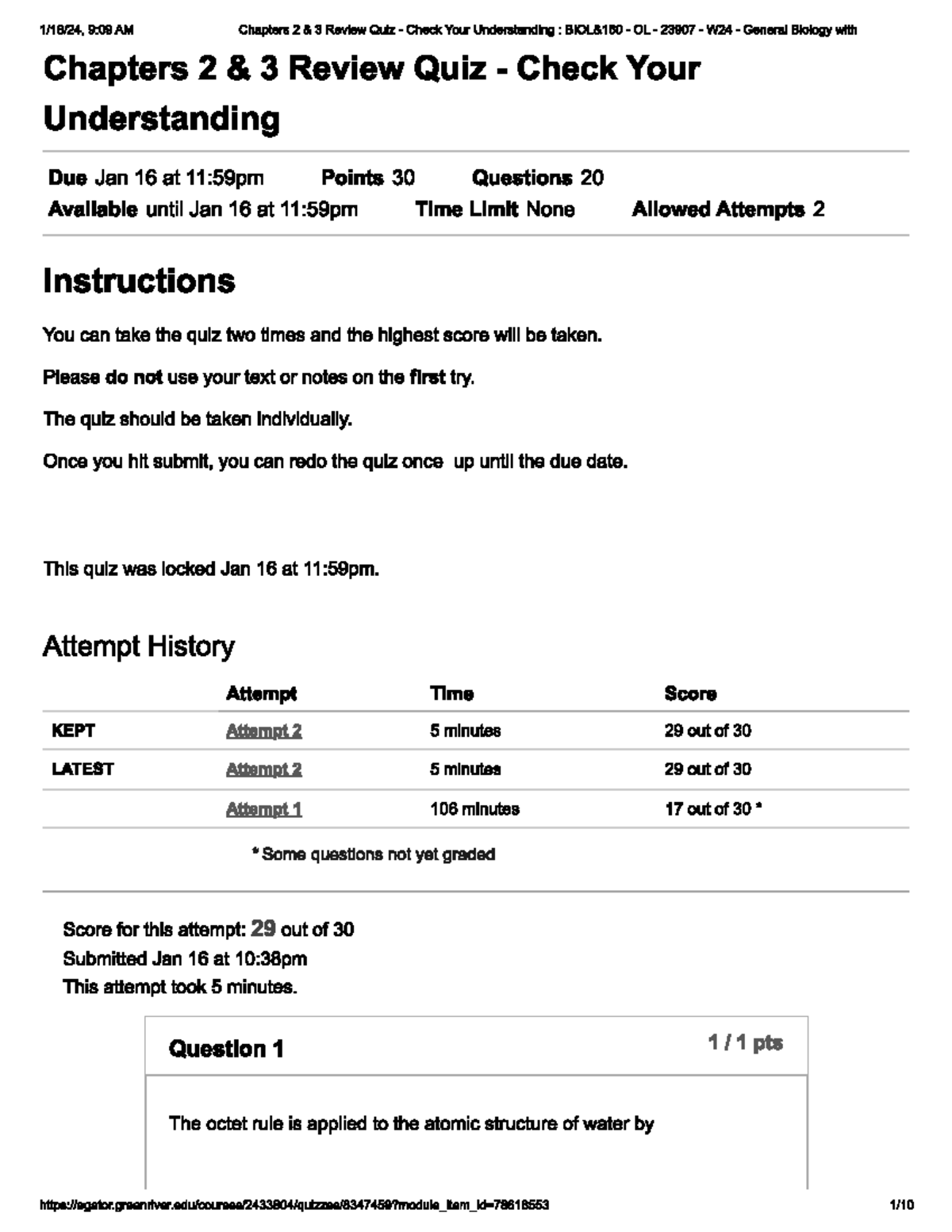 Quiz 2 e 3 - BIOL 160 - Studocu