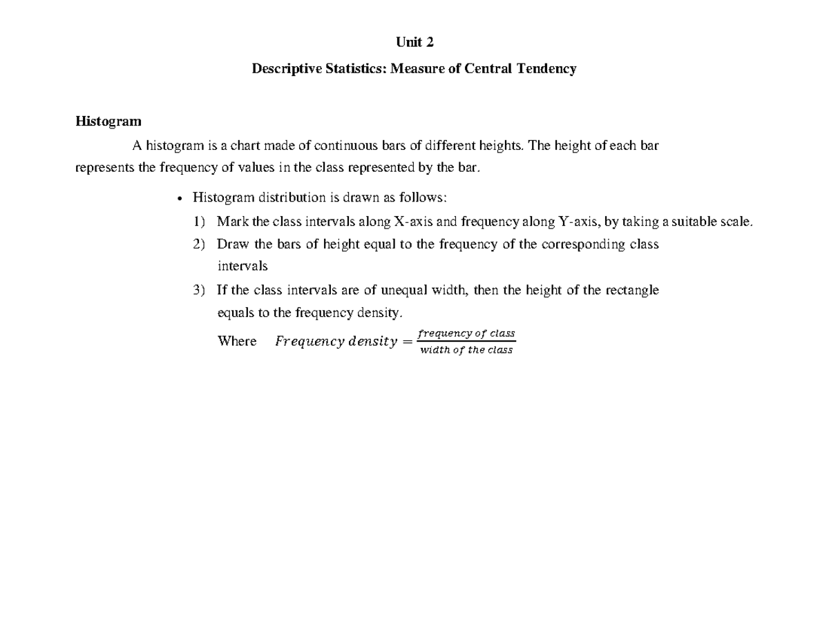 STATISTICS NOTES - Unit 2 Descriptive Statistics: Measure of Central ...