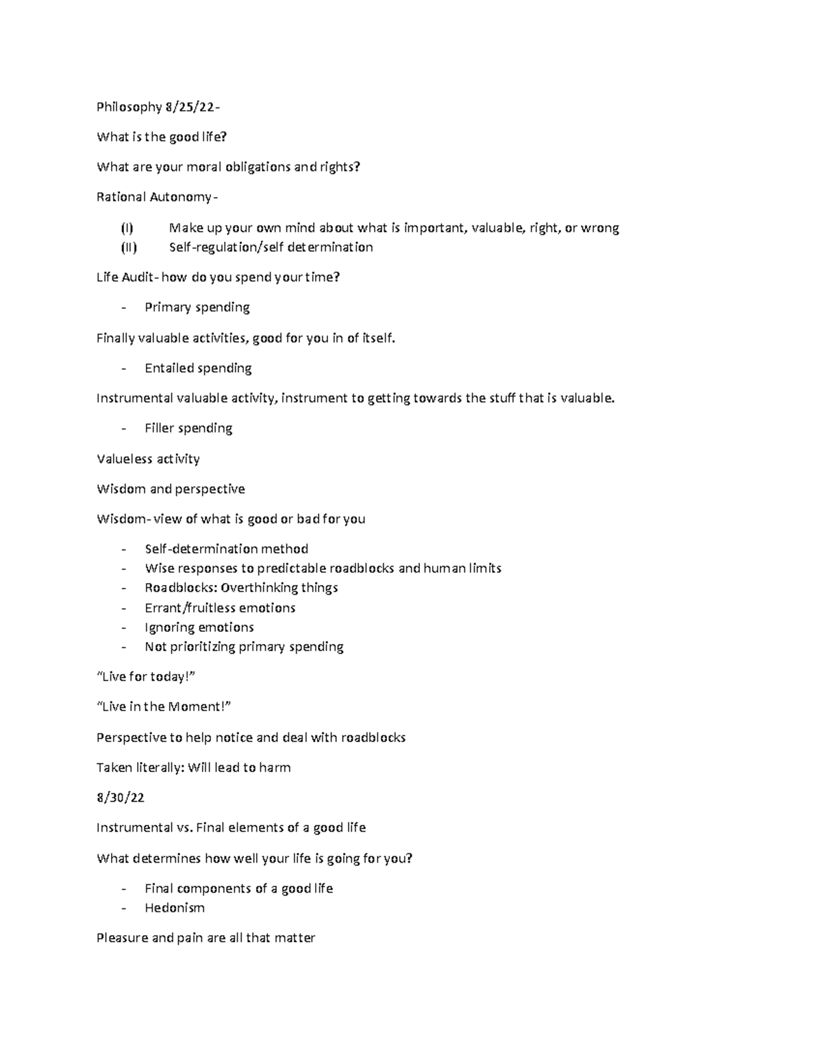 Intro to phil - Lecture notes for Professor Brad Cokelet - Philosophy 8 ...