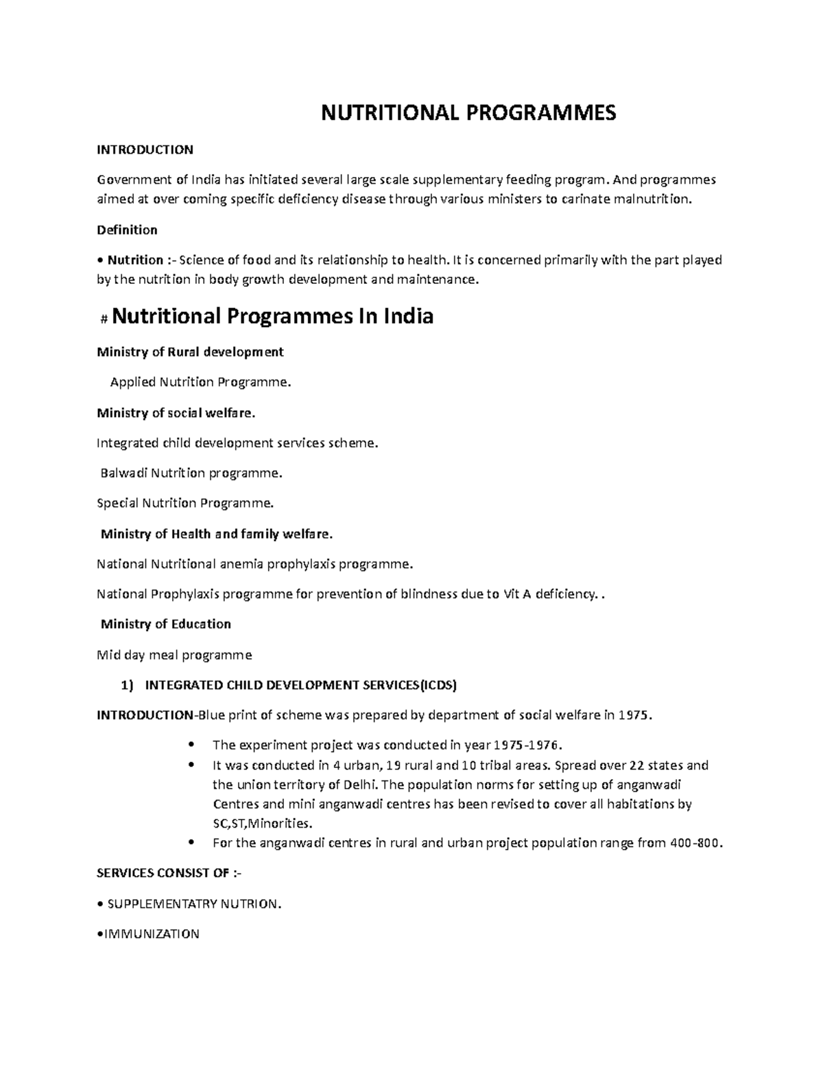 Assignment for nursing - NUTRITIONAL PROGRAMMES INTRODUCTION Government ...