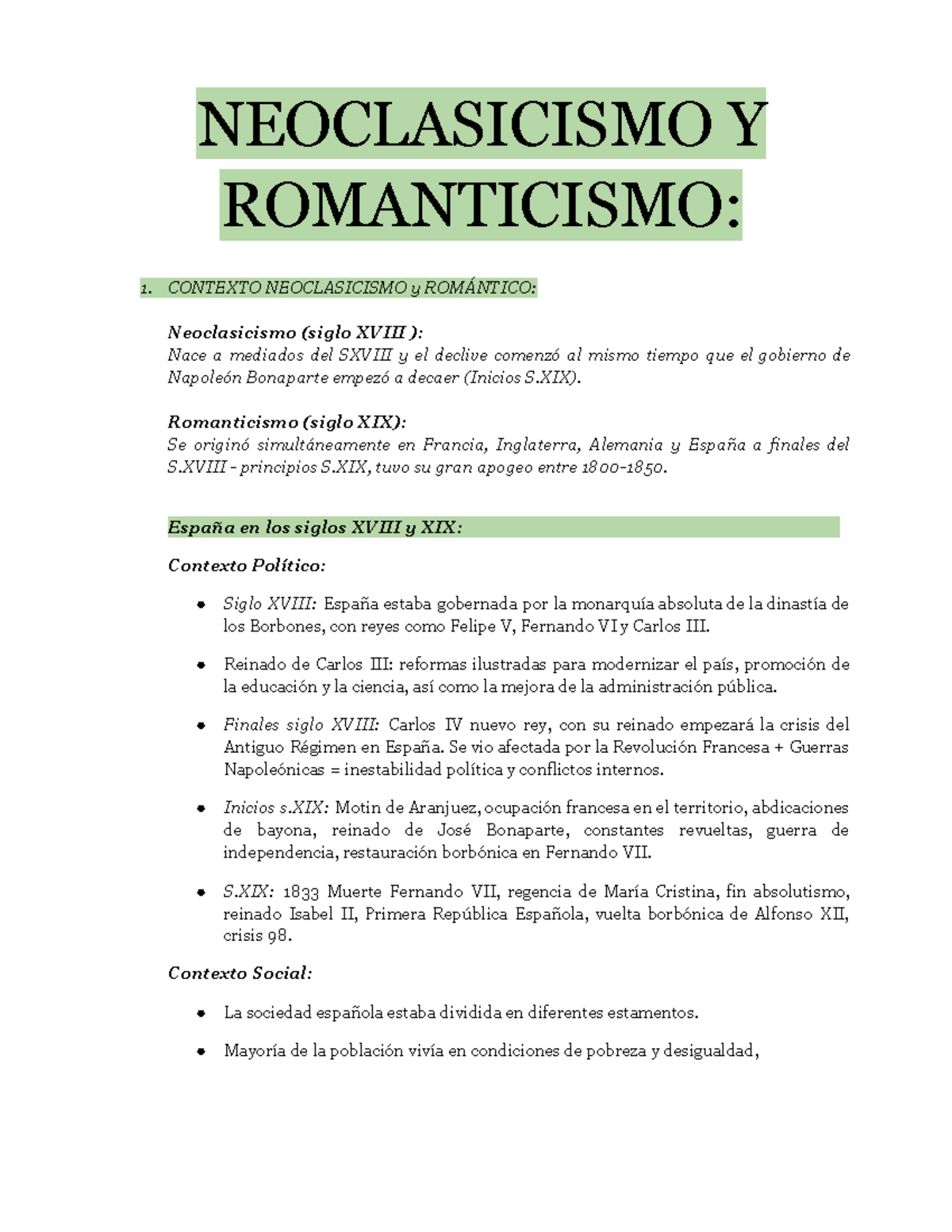 Neoclasicismo y romanticismo - NEOCLASICISMO Y ROMANTICISMO: 1. CONTEXTO NEOCLASICISMO y ...
