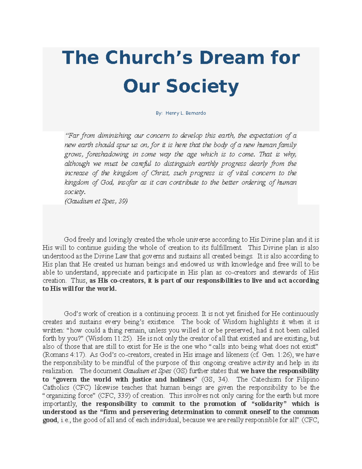 Module 1 The Church’s Dream Community - The Church’s Dream for Our ...