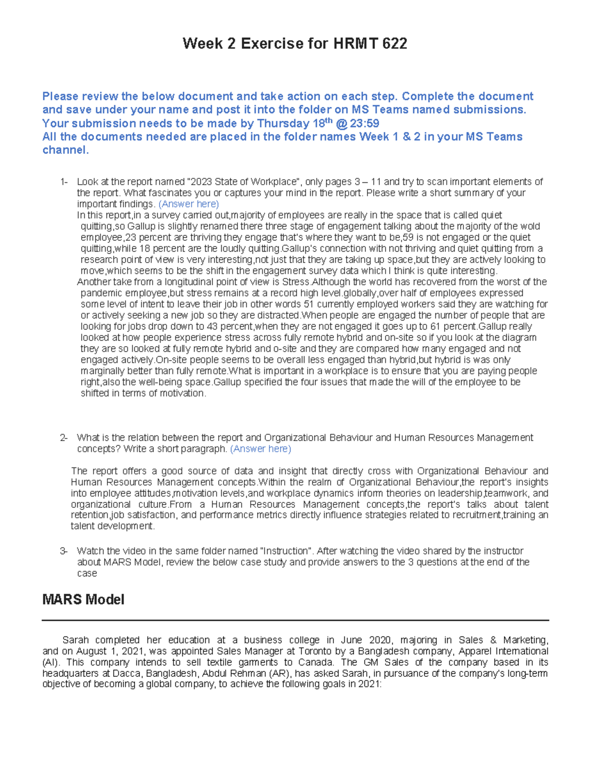 mars model talking about human resources - Please review the below ...