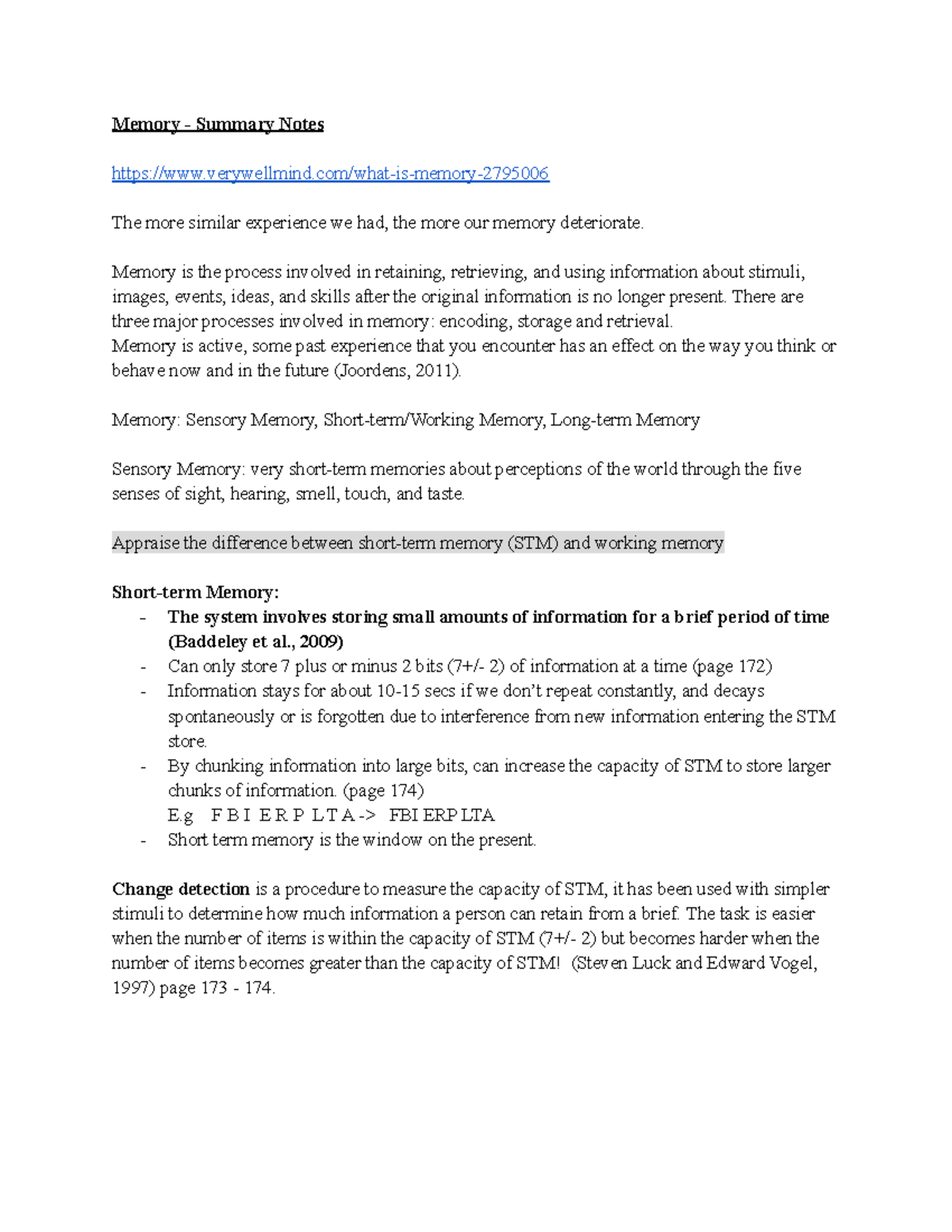 Memory - Summary Notes - Memory - Summary Notes verywellmind/what-is ...