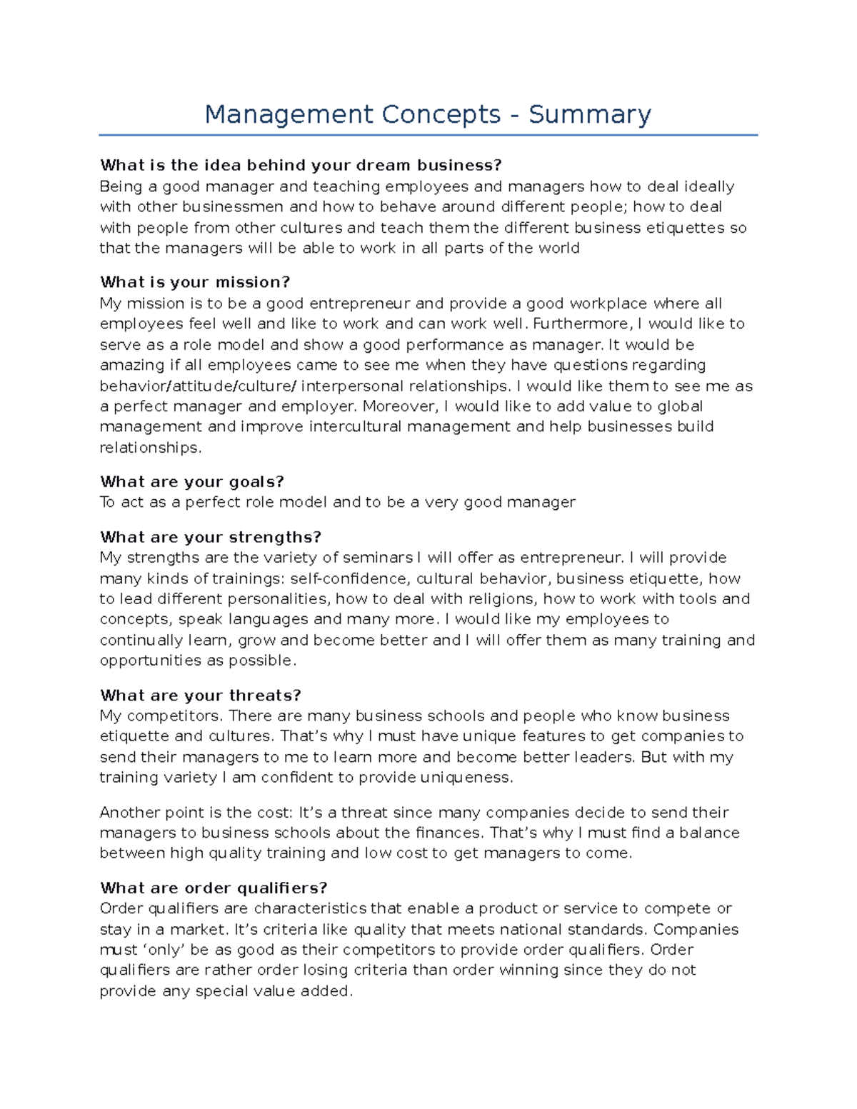 Management Concepts - Exam Summary - Management Concepts Summary What ...