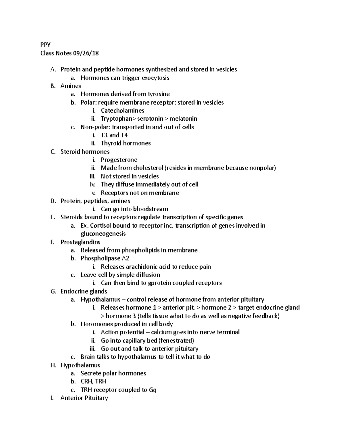 PPY class notes 092618 - PPY Class Notes 09/26/18 A. Protein and ...