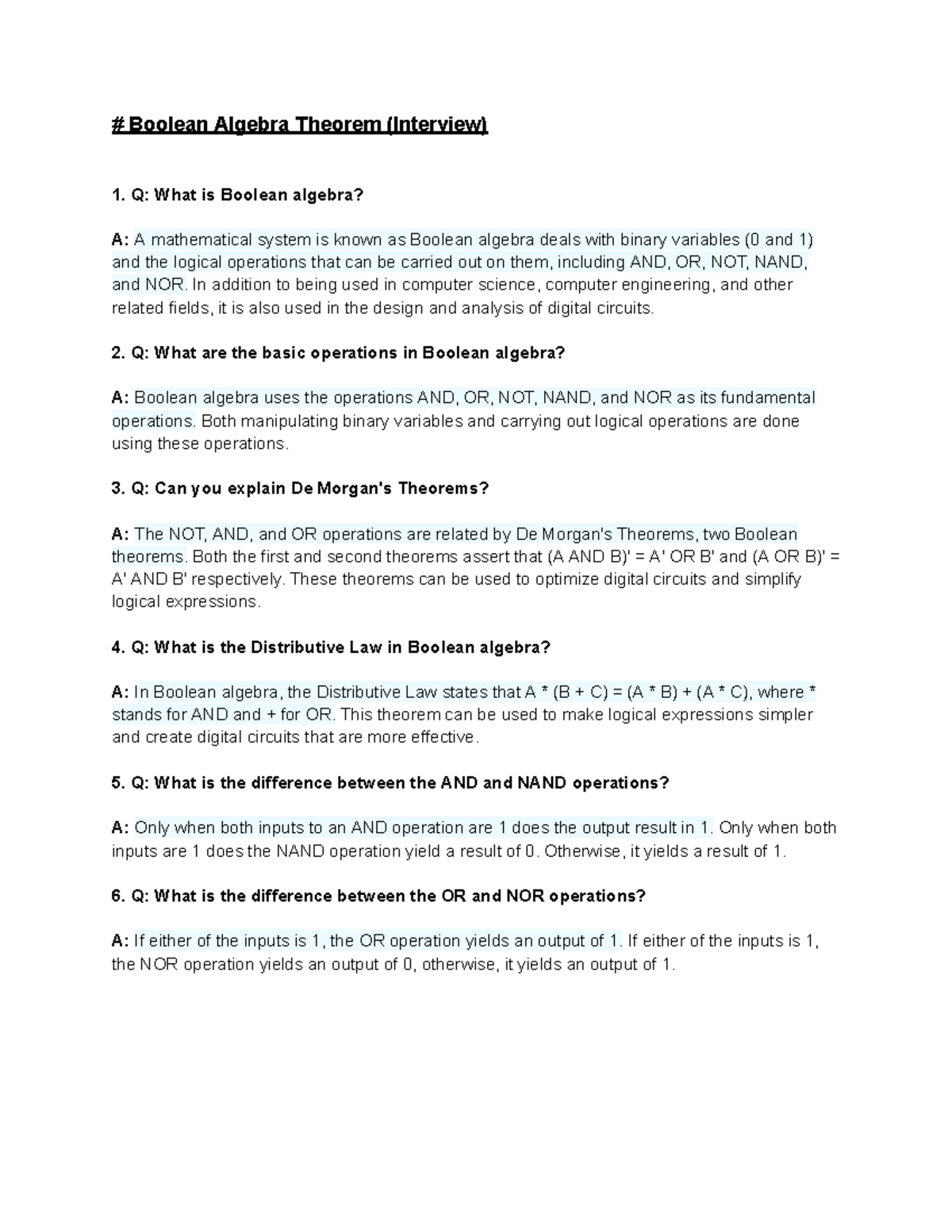 Boolean Algebra Theorem Interview Question Boolean Algebra Theorem Interview Q What Is