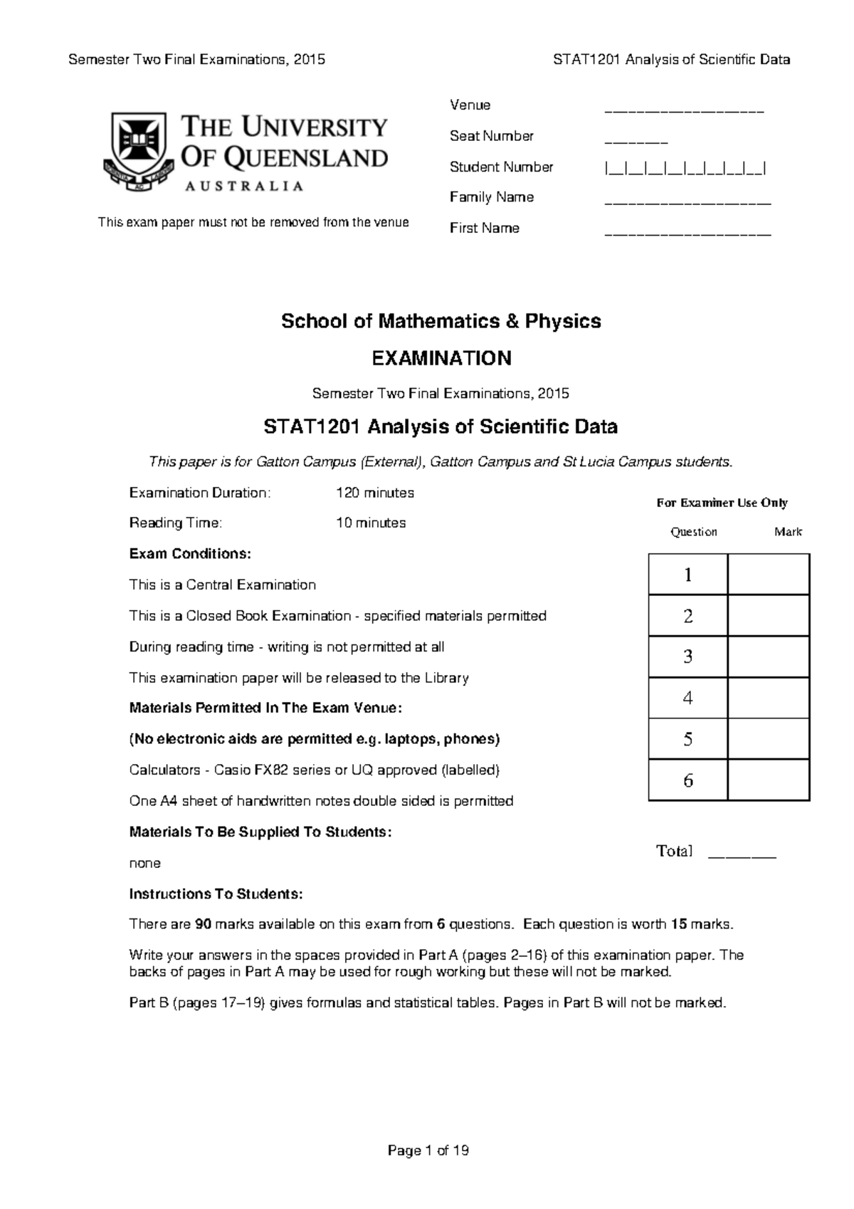 Exam 2015 SEM 2 - This exam paper must not be removed from the venue ...