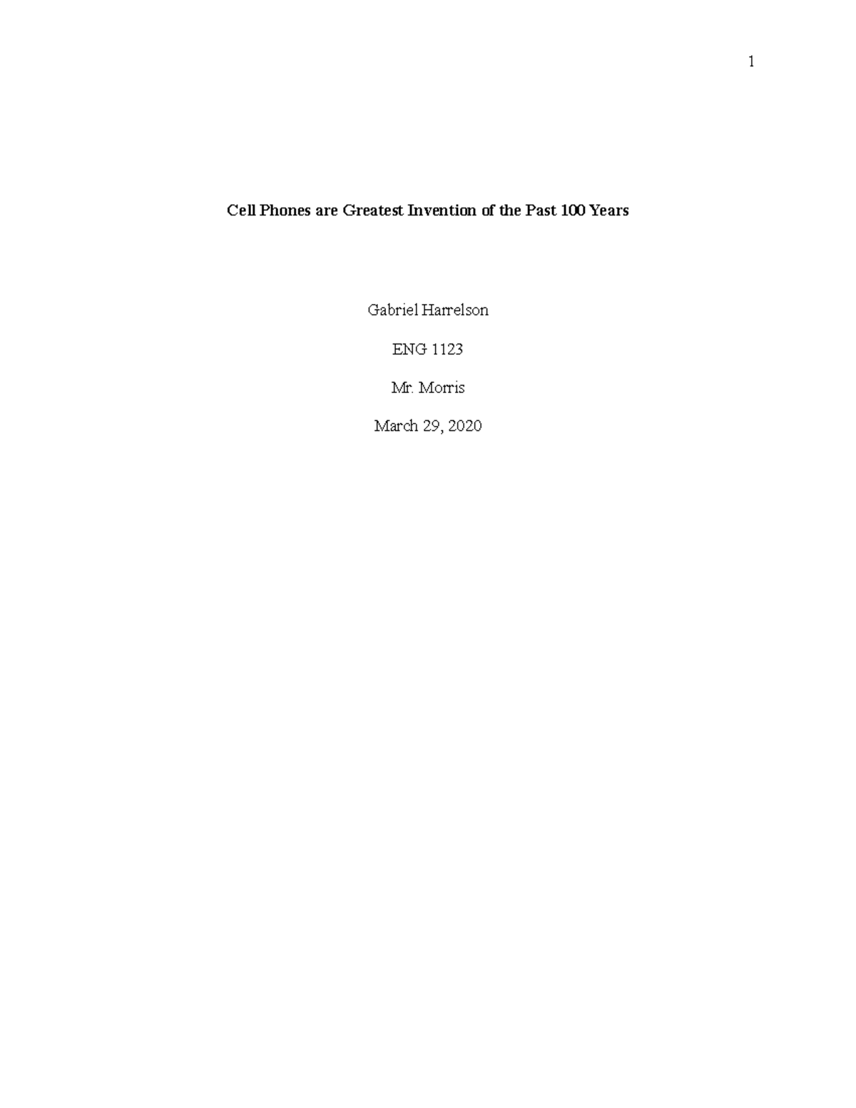 APA 7 Template - outline - 1 Cell Phones are Greatest Invention of the ...