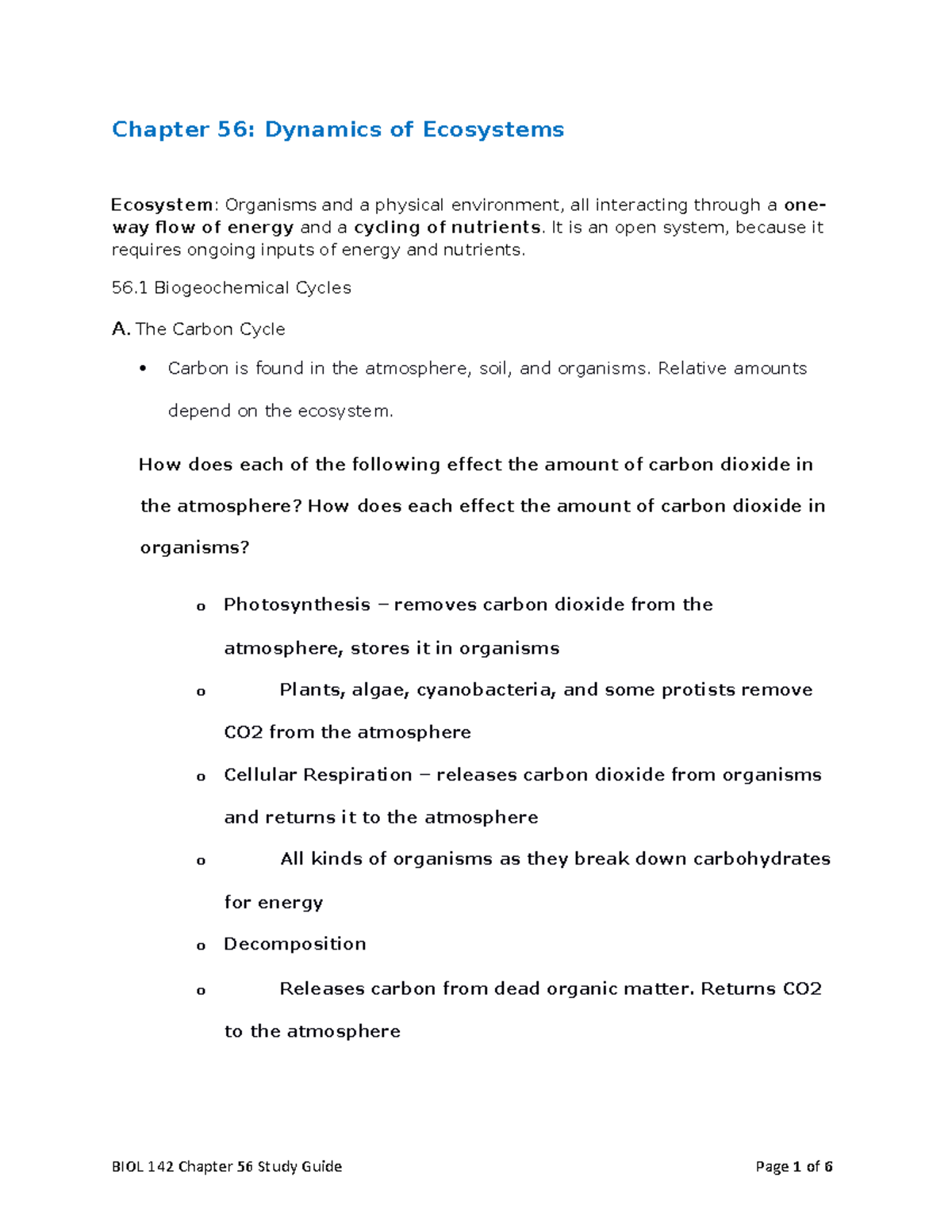 Chapter 56 Dynamics of Ecosystems with notes fall 2021 - Chapter 56 ...