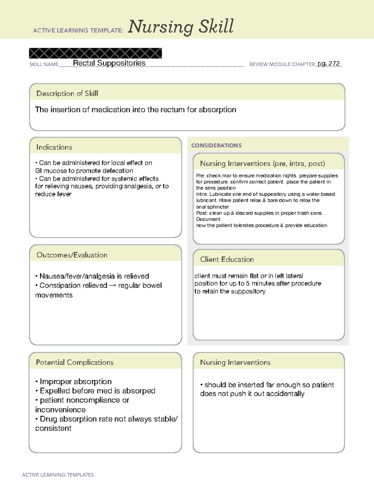Rectal Suppository Skill - ACTIVE LEARNING TEMPLATES Nursing Skill ...