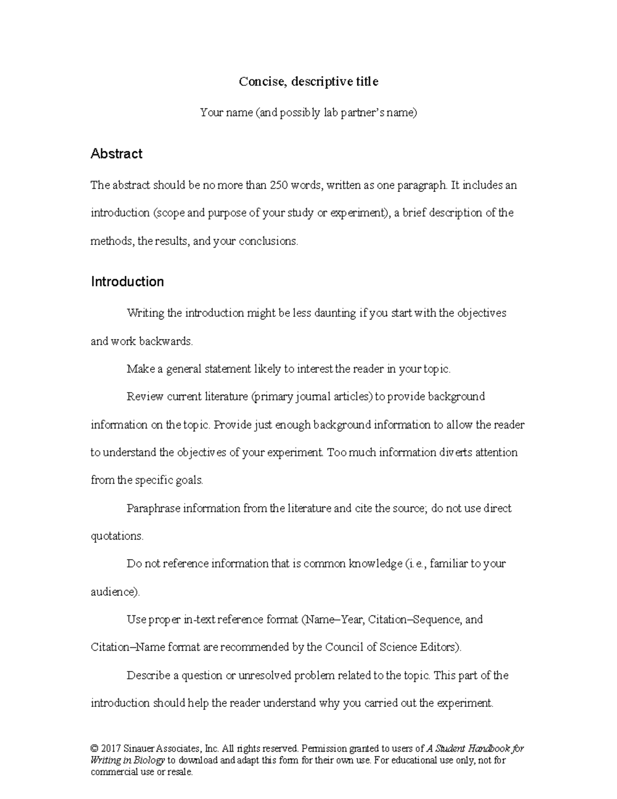 Lab Report Biology High School lllllll - Concise, descriptive title ...