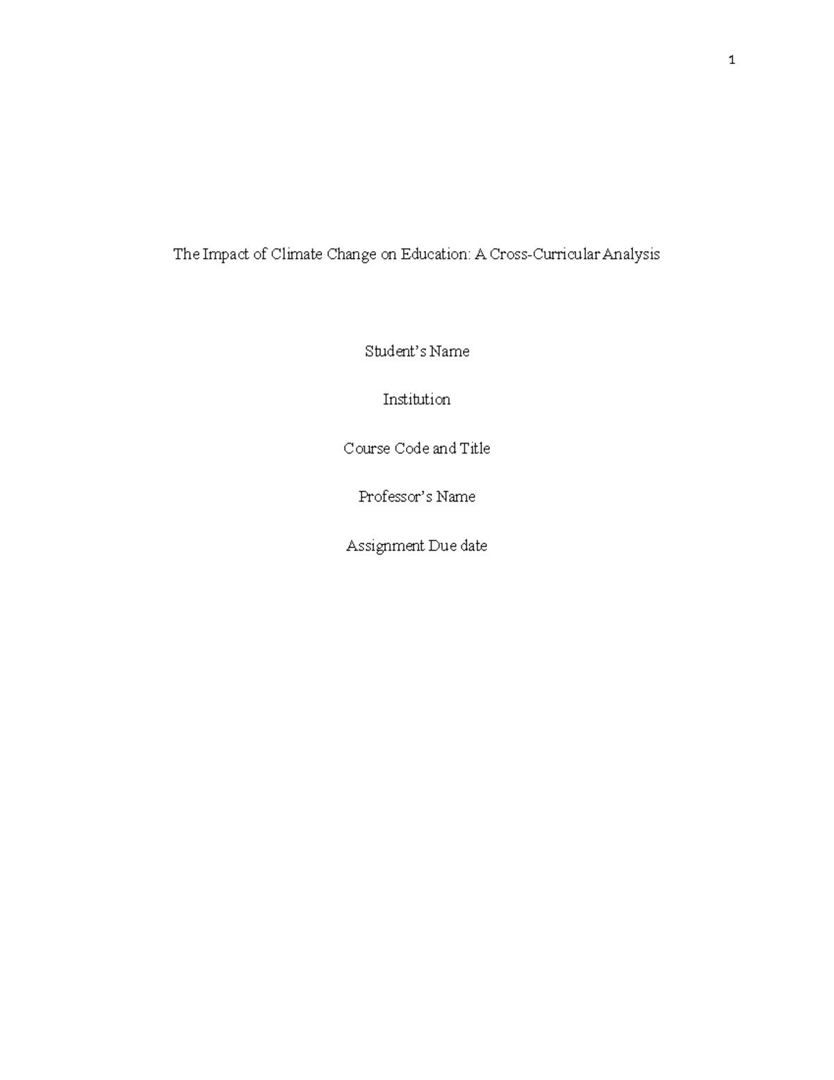Climate change C - Assignment - The Impact of Climate Change on ...