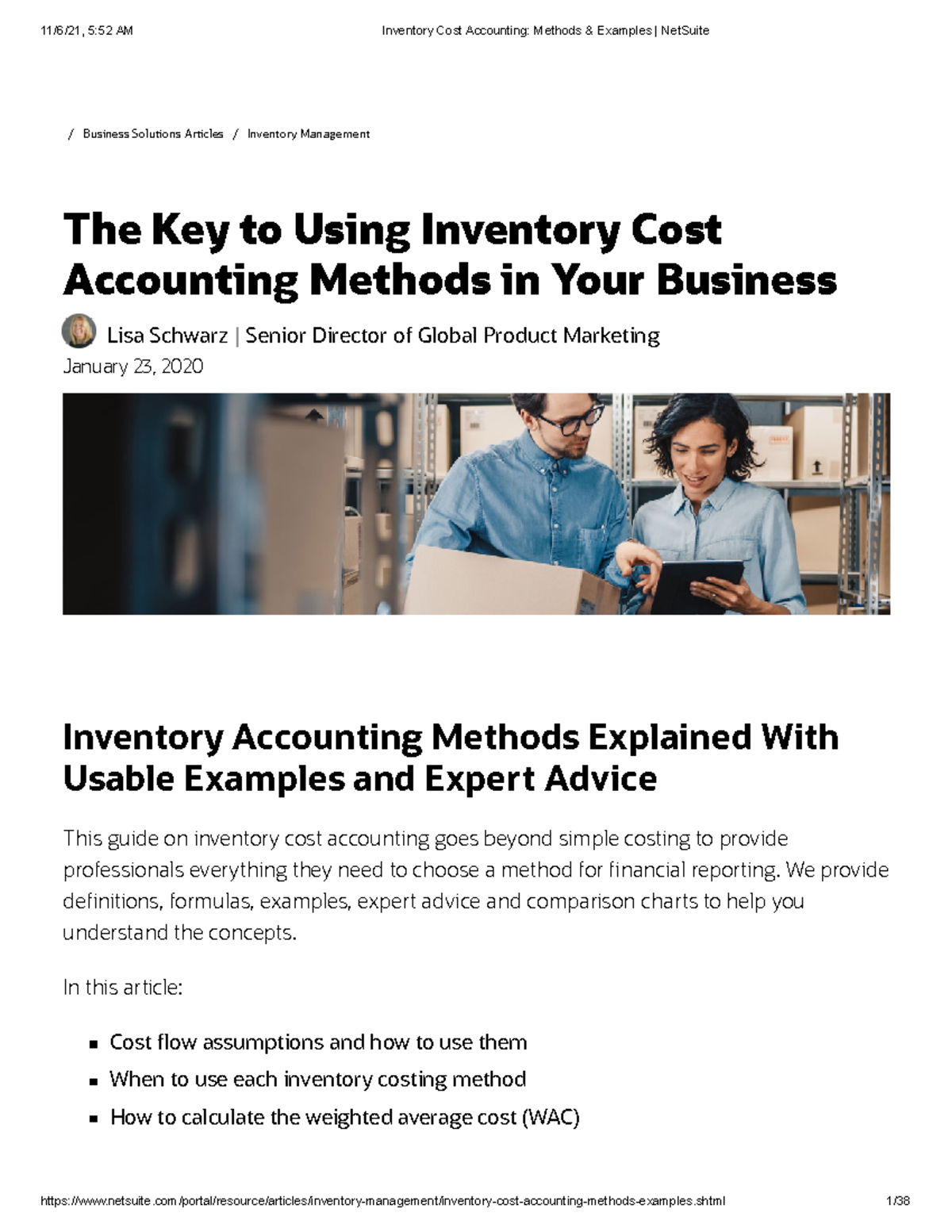 Inventory Cost Accounting Methods & Examples Net Suite - Management ...