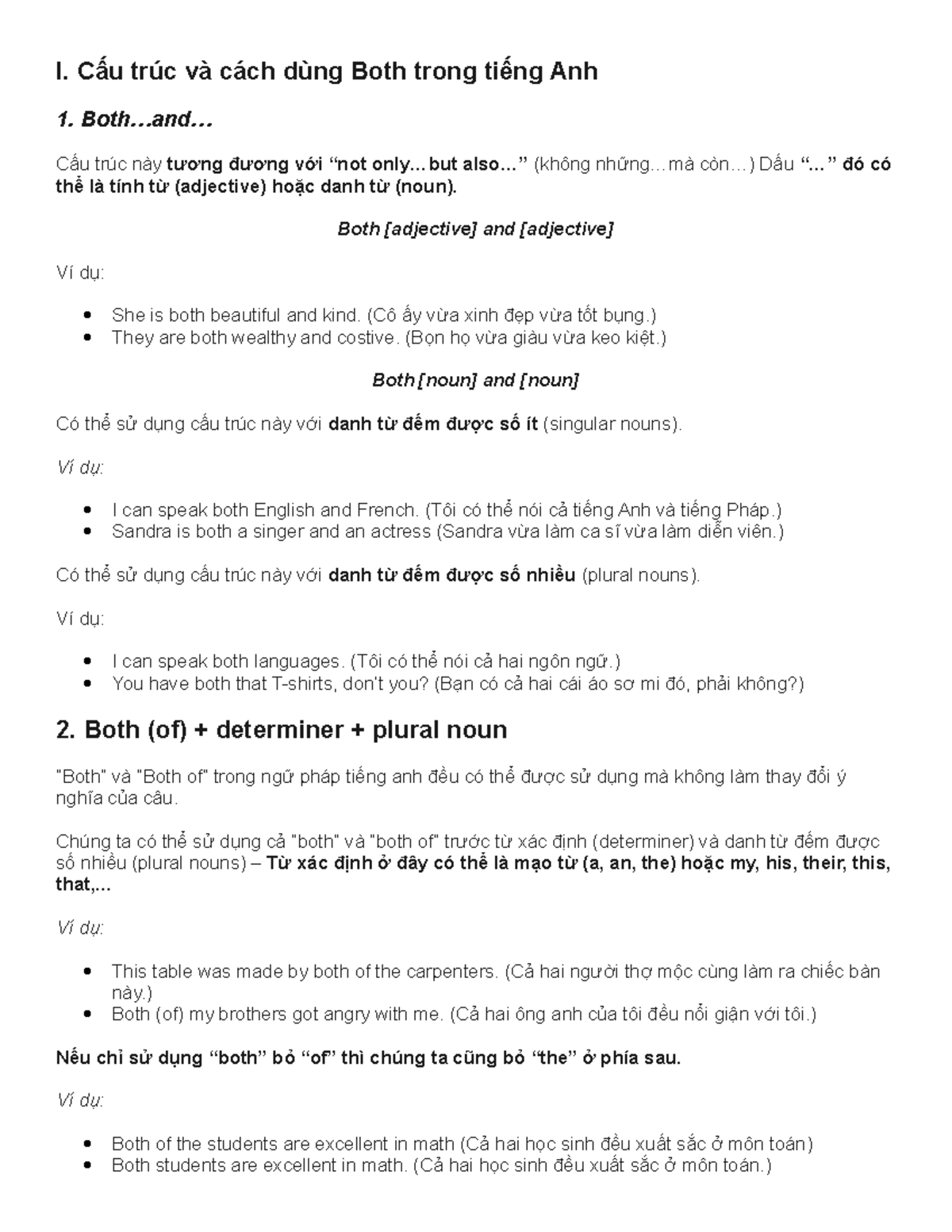 Both all whole every each - I. Cấu trúc và cách dùng Both trong tiếng ...