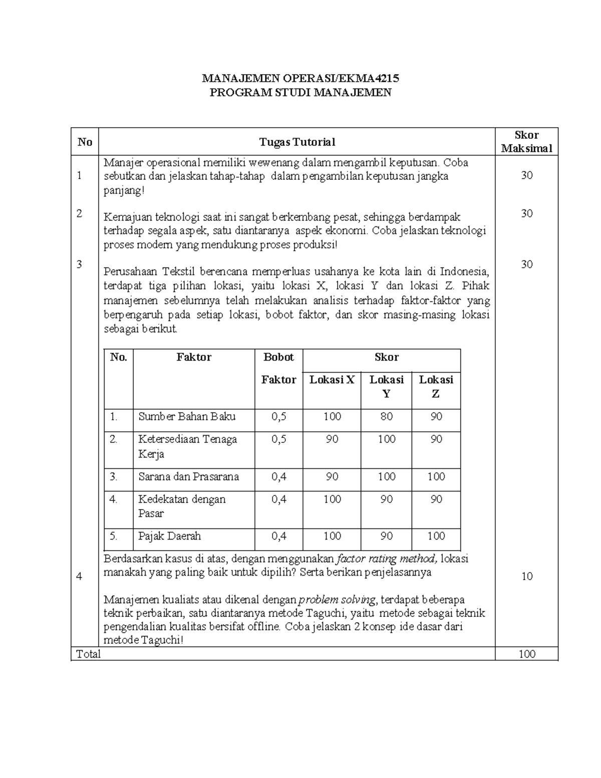 Tugas SESI 1 Manajemen Operasi - MANAJEMEN OPERASI/EKMA PROGRAM STUDI ...