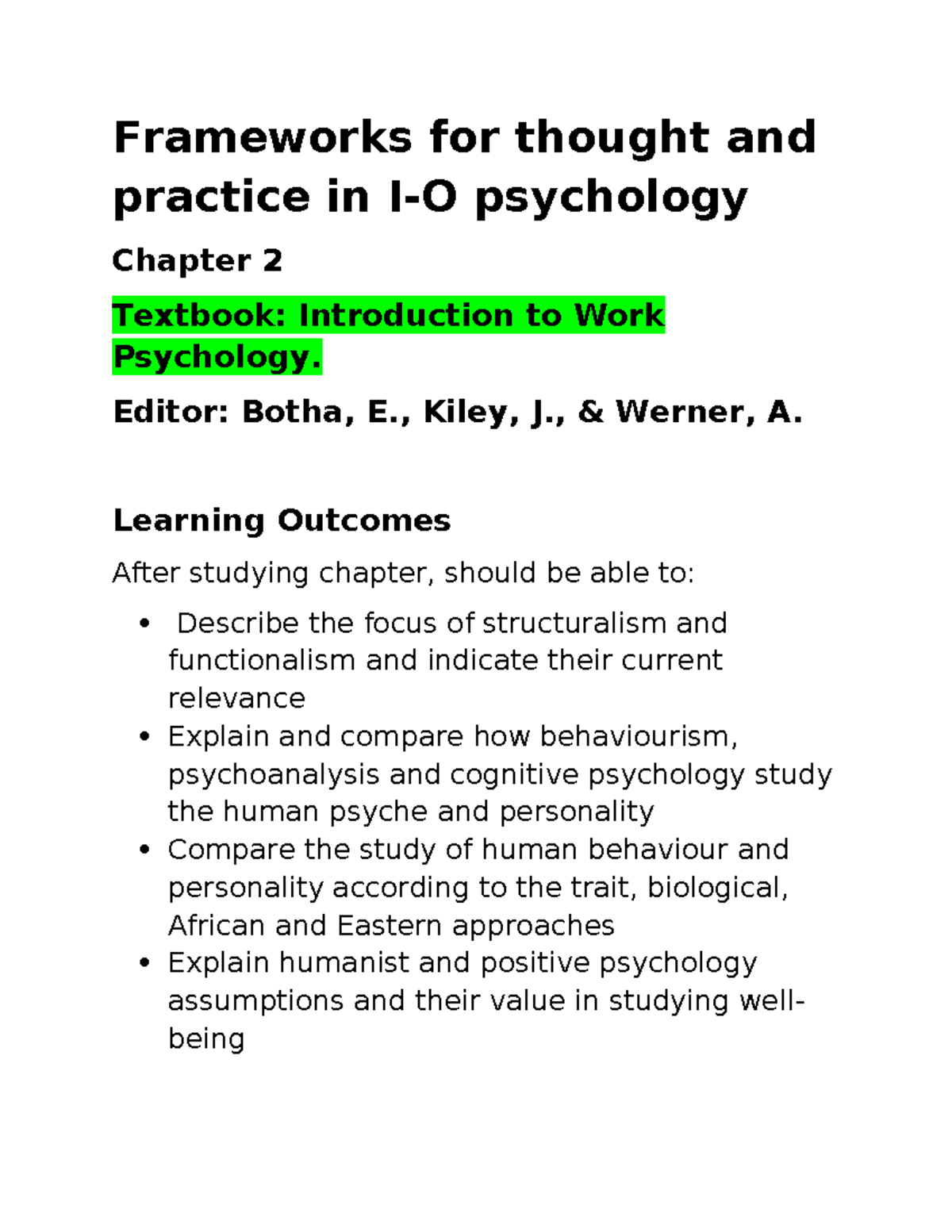 Frameworks For Thought and Practice in I-O Psychology-Chapter 2 - Frameworks for thought and ...