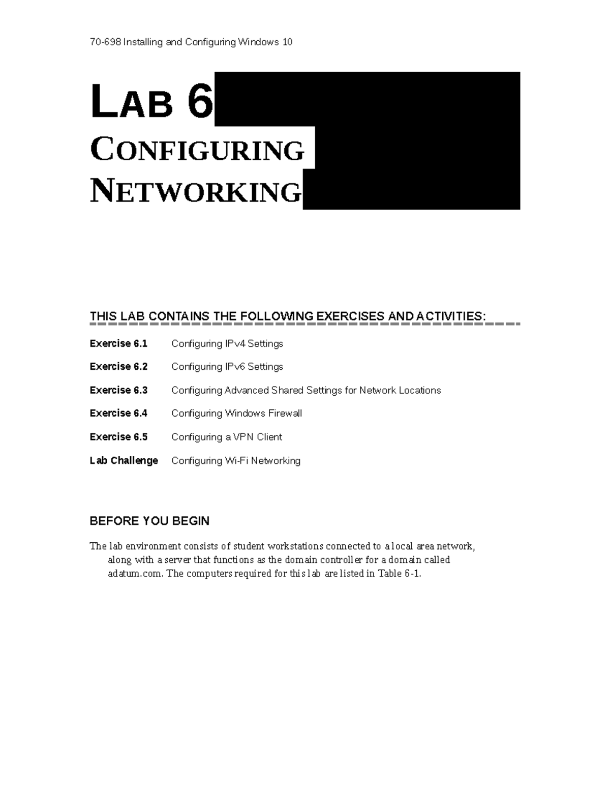 Lab06 worksheet MLO 1 - document - LAB 6 CONFIGURING NETWORKING THIS LAB CONTAINS THE FOLLOWING ...