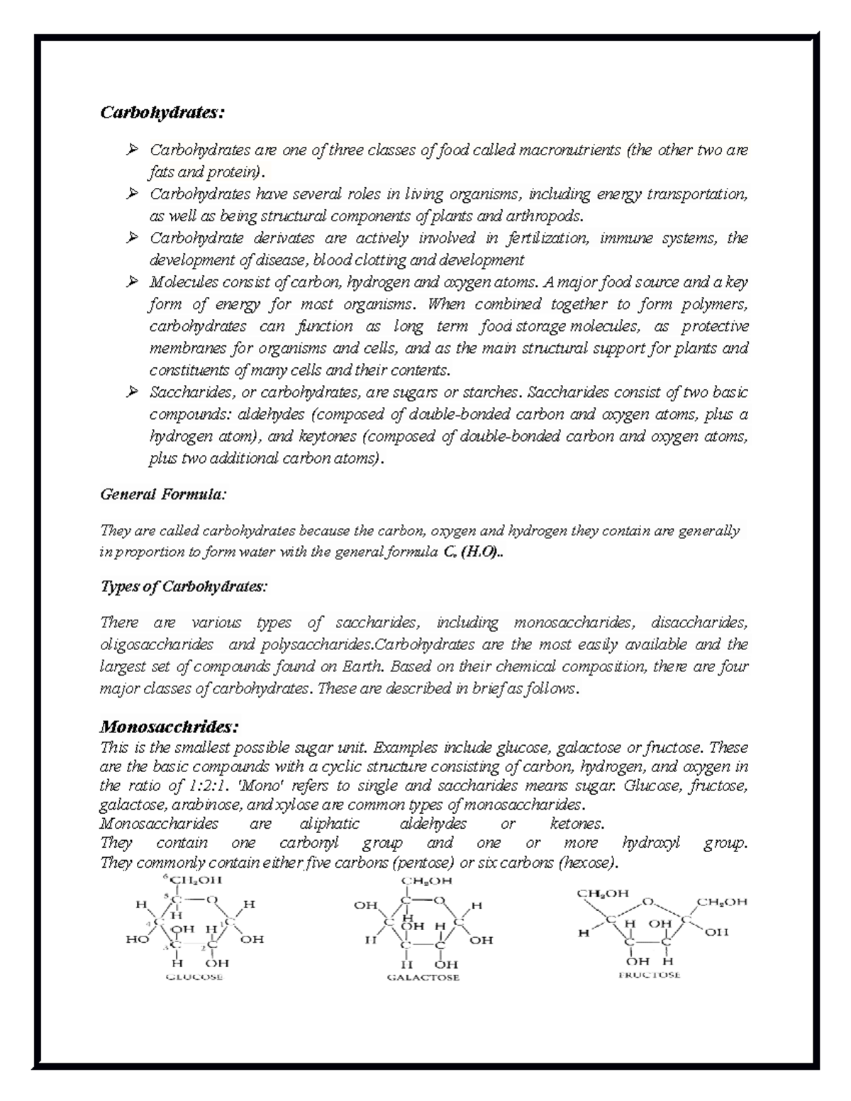 Assignment biochem - Carbohydrates: Carbohydrates are one of three ...