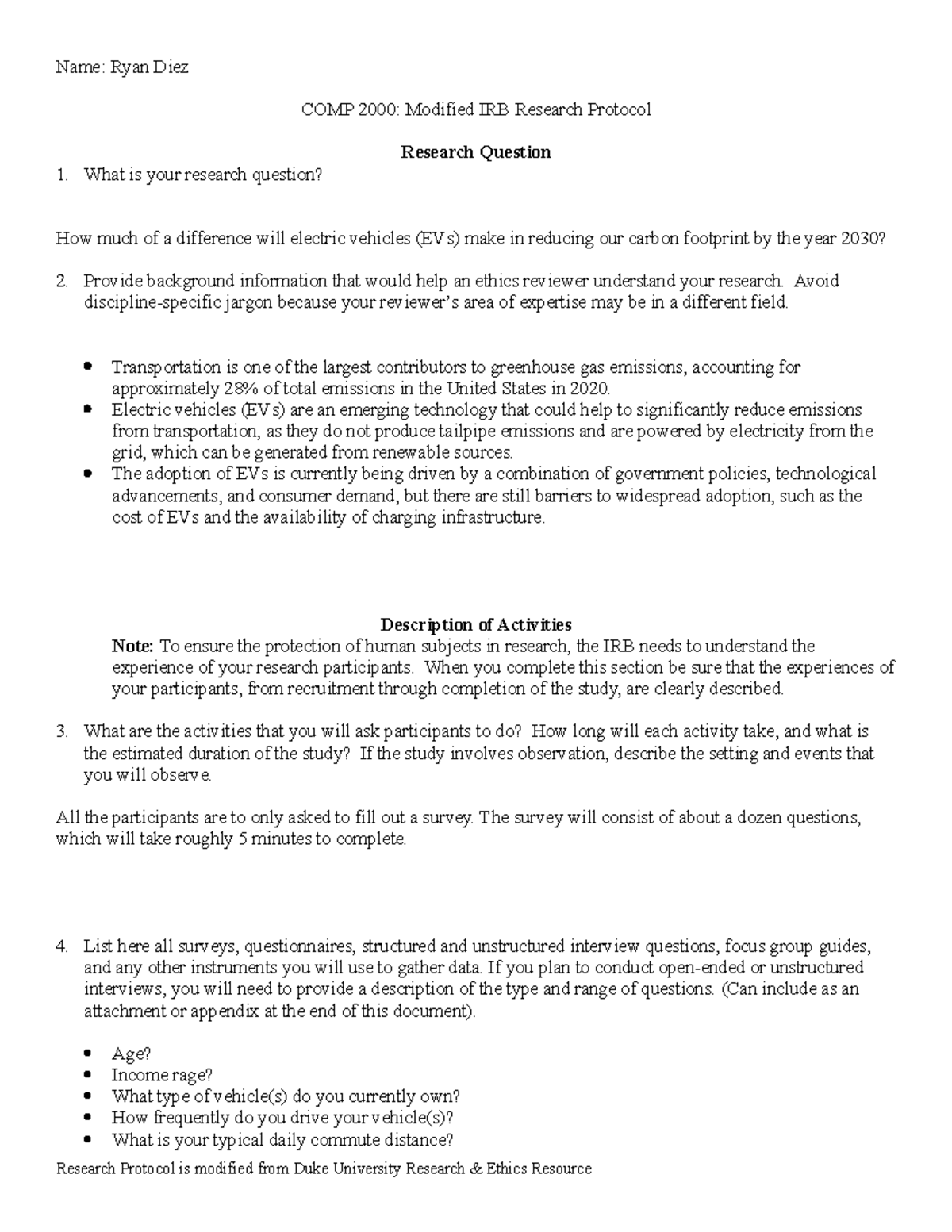 Research Protocol - COMP 2000: Modified IRB Research Protocol Research ...