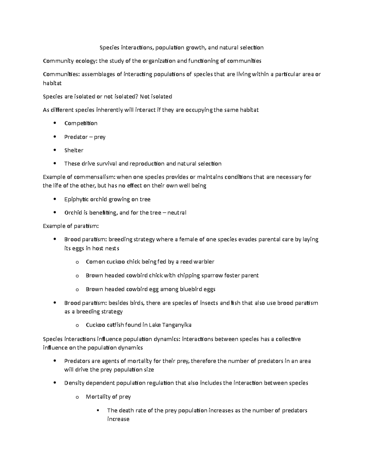 Community ecology - section 1 on exam 3 review - Species interactions ...