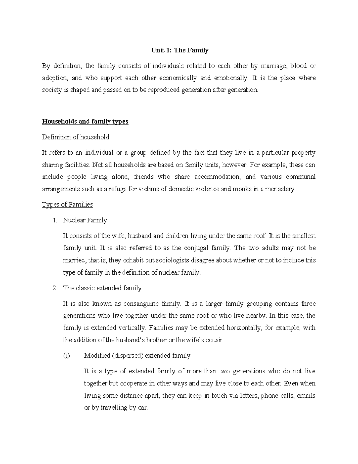 Family - Coursework - Unit 1: The Family By definition, the family ...