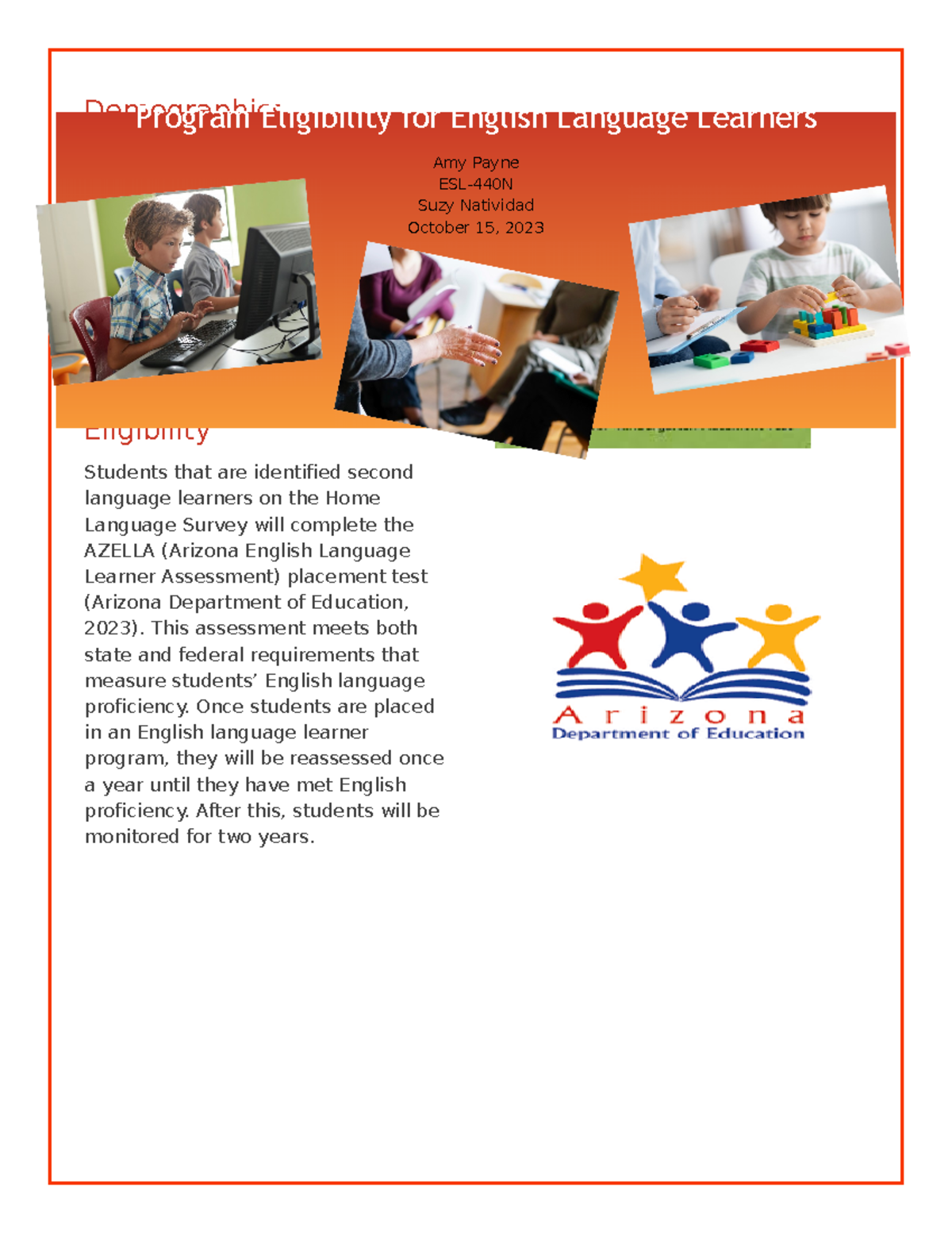 Week3 Newsletter - Demographics Arizona’s PK-12 English Language ...