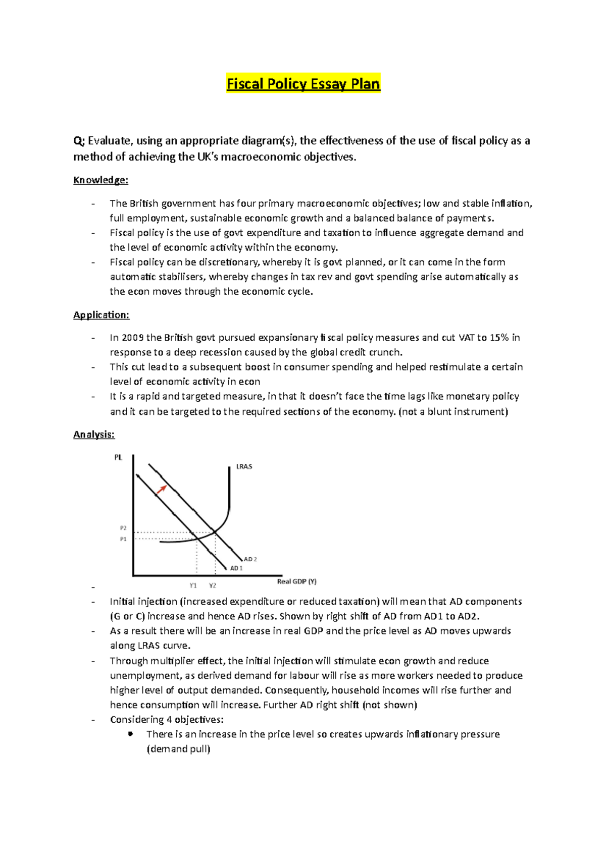 Fiscal Policy Essay Plan - Knowledge: The British government has four ...