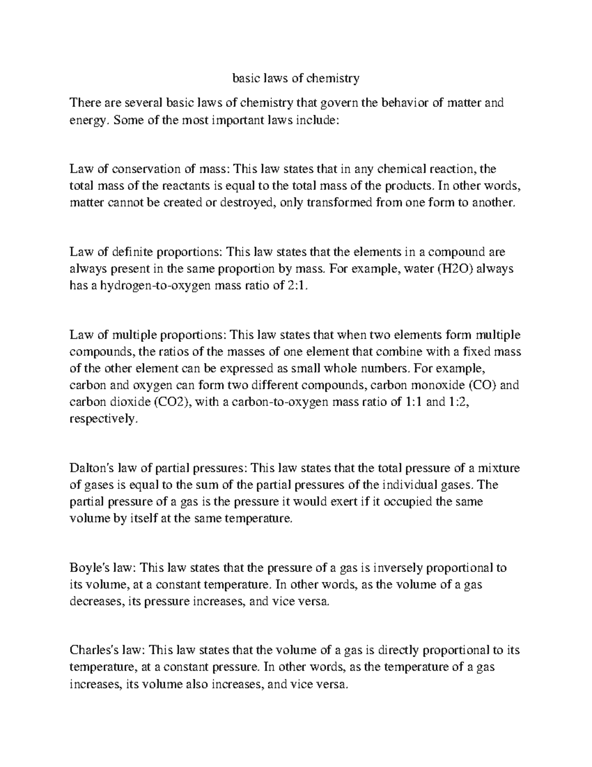 Basic laws of chemistry - Some of the most important laws include: Law ...