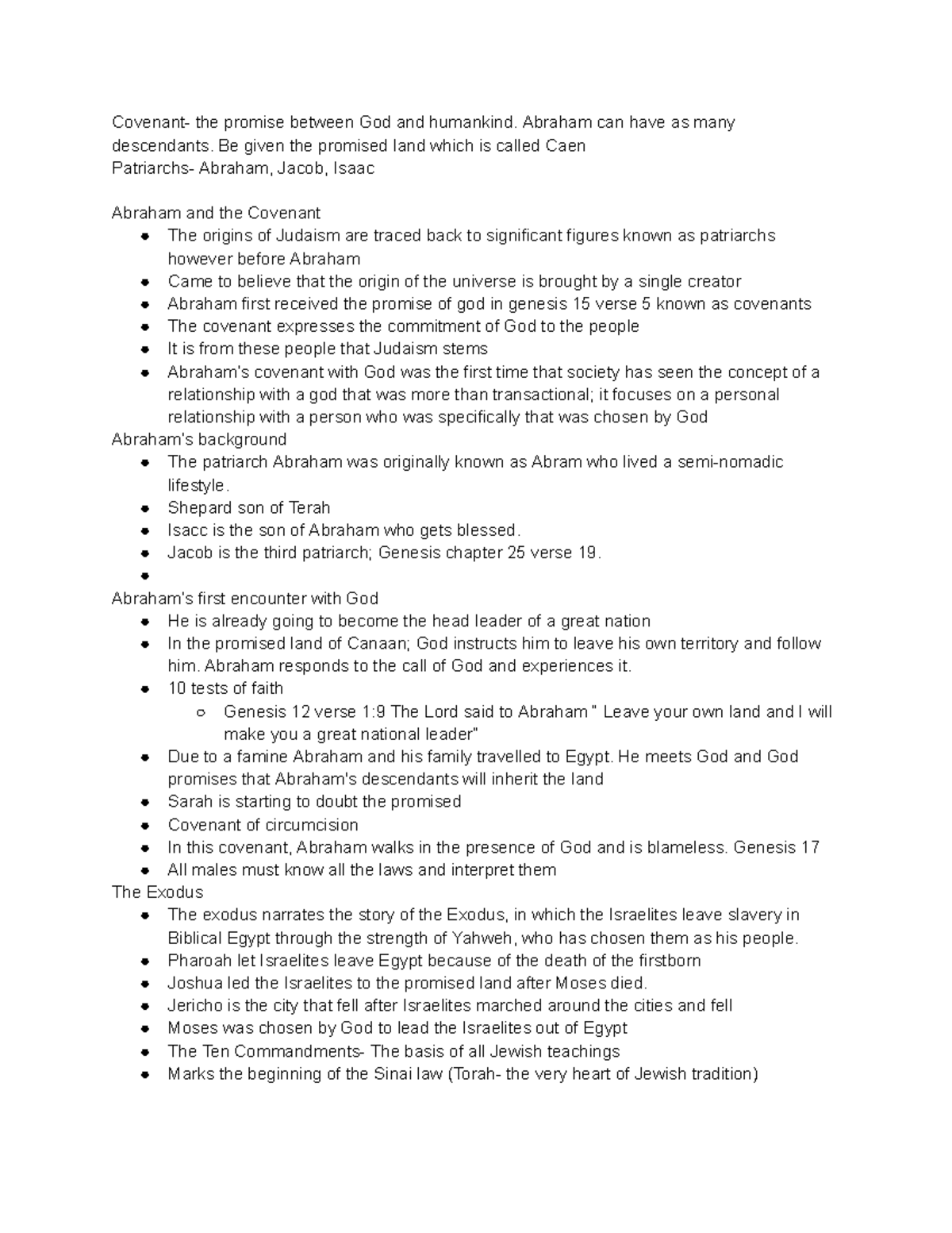 SOR 1 Judaism Notes Term 1~2 - Covenant- the promise between God and ...