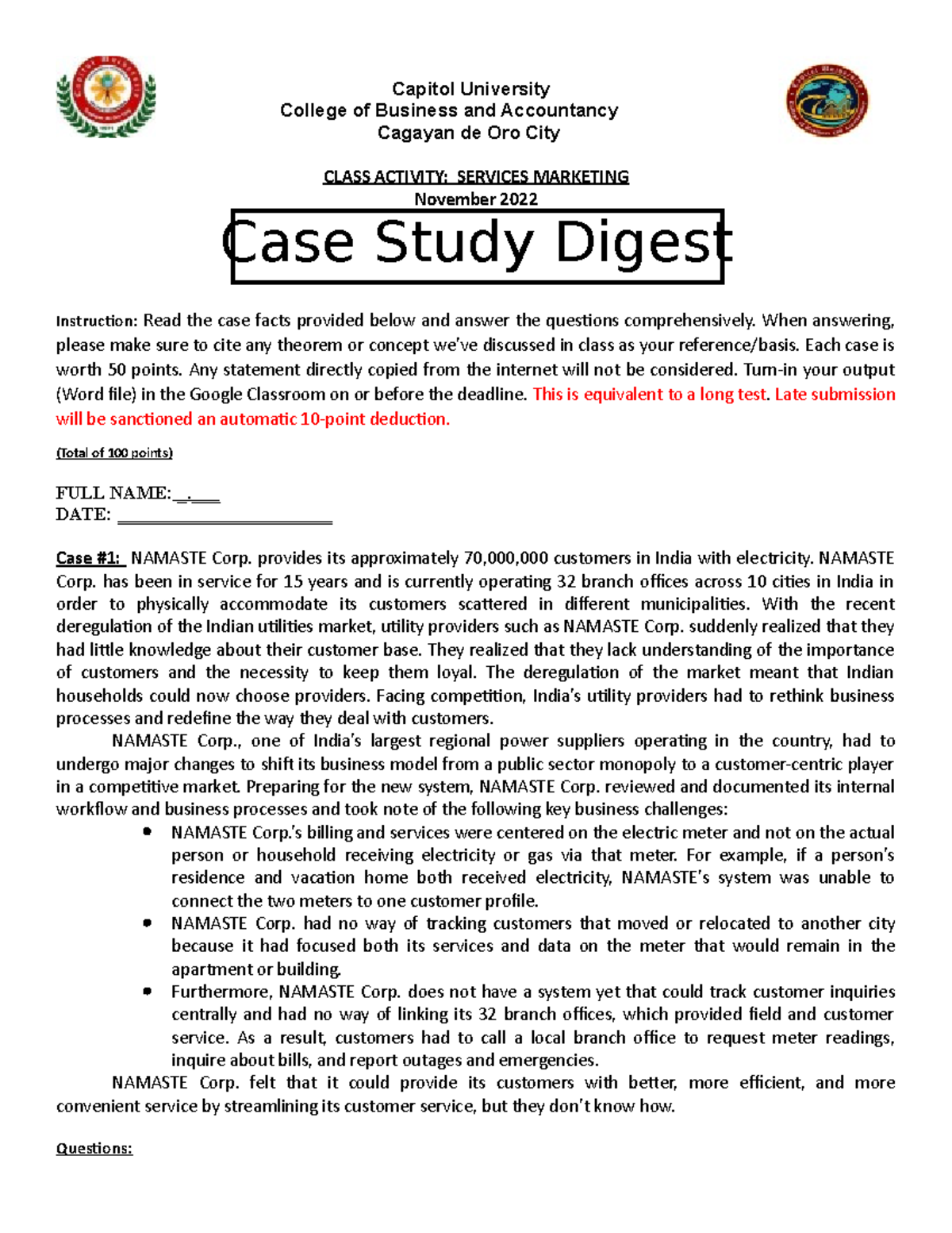 Case Study Digest - Capitol University College of Business and ...
