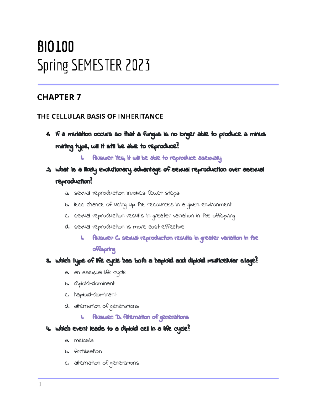 CH7: The Cellular Basis of Inheritance - BIO Spring SEMTER 2023 CHAPTER ...
