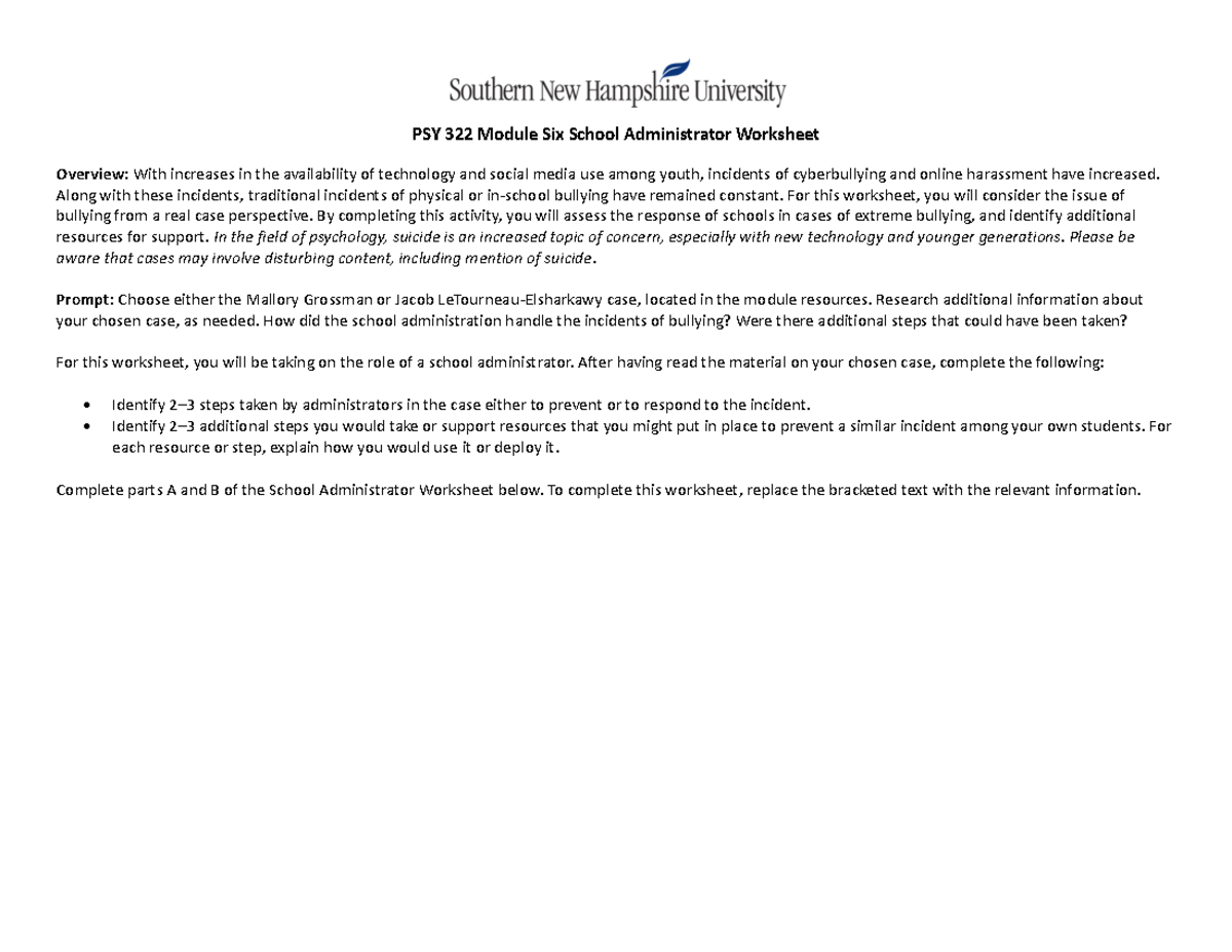 PSY 322 Module Six - mayn't help as much but I hoopoe it does l - PSY ...