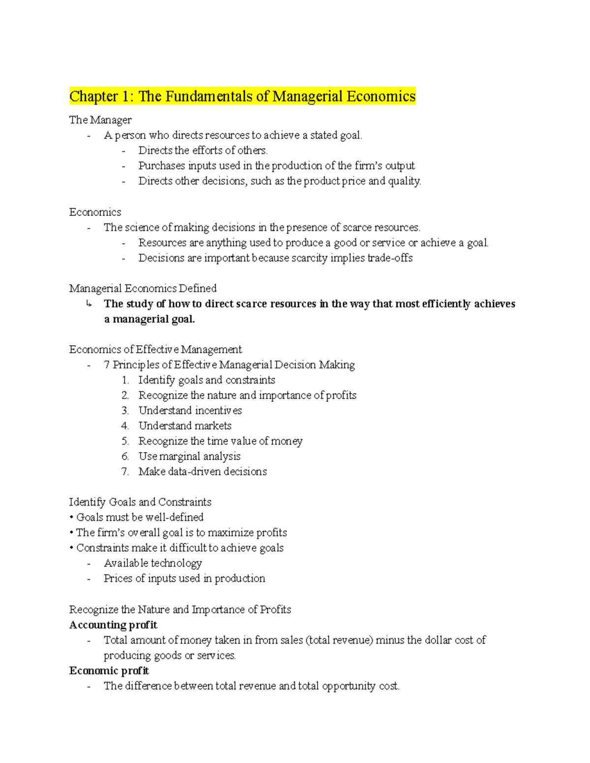 Introduction to Managerial Economics - Chapter 1: The Fundamentals of ...