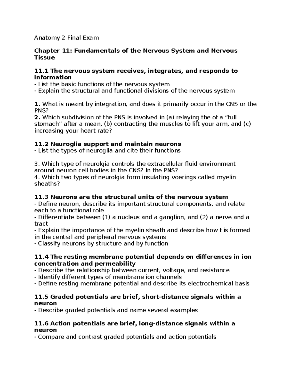 Chapter 11 Objectives - Anatomy 2 Final Exam Chapter 11: Fundamentals ...