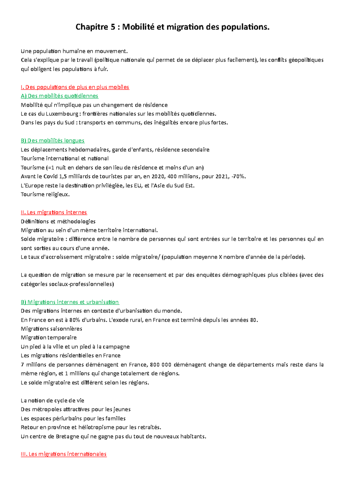 Chap 5. Mobilité et migration des populations - Une population humaine ...