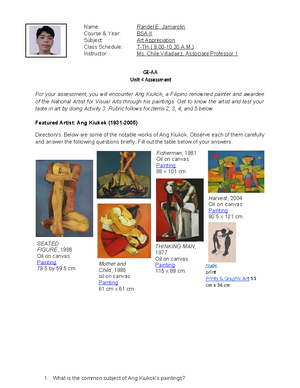 Art Appreciation assignment - THE ARTIST THE ART FERNANDO AMORSOLO (1892-1972) He is most famous ...