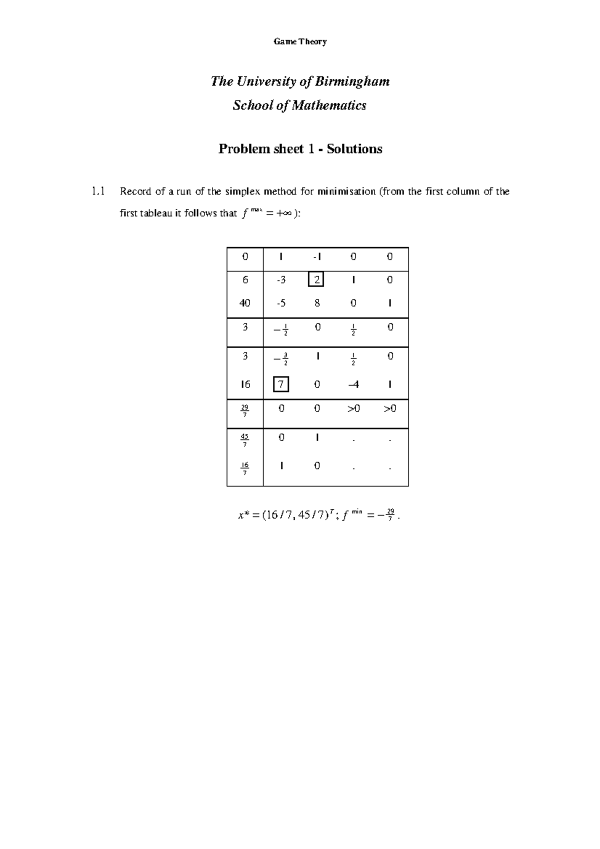 Problem Sheet 01 - Solutions - Game Theory The University of Birmingham ...